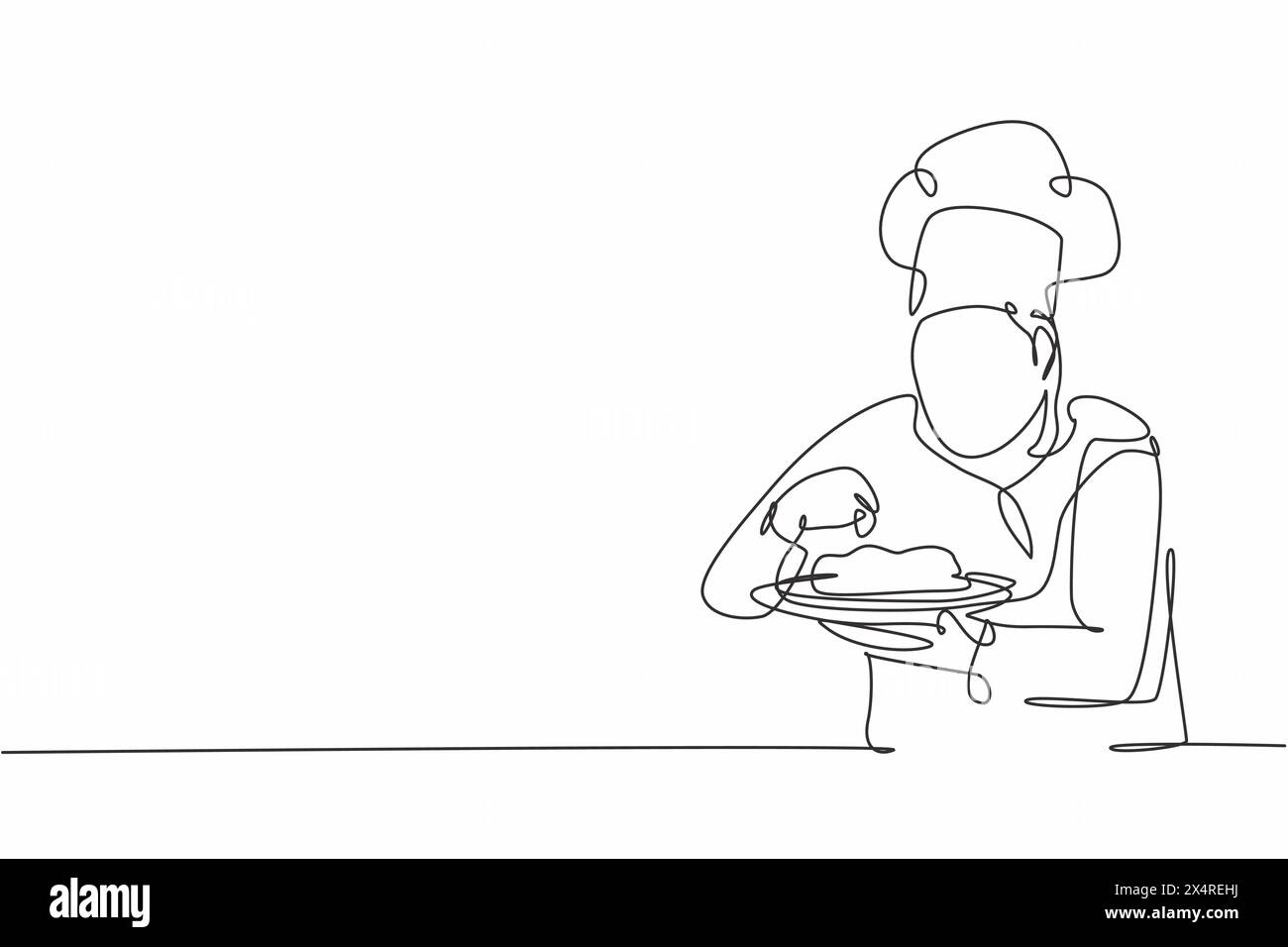 Continuous one line drawing of young confident handsome male chef ...