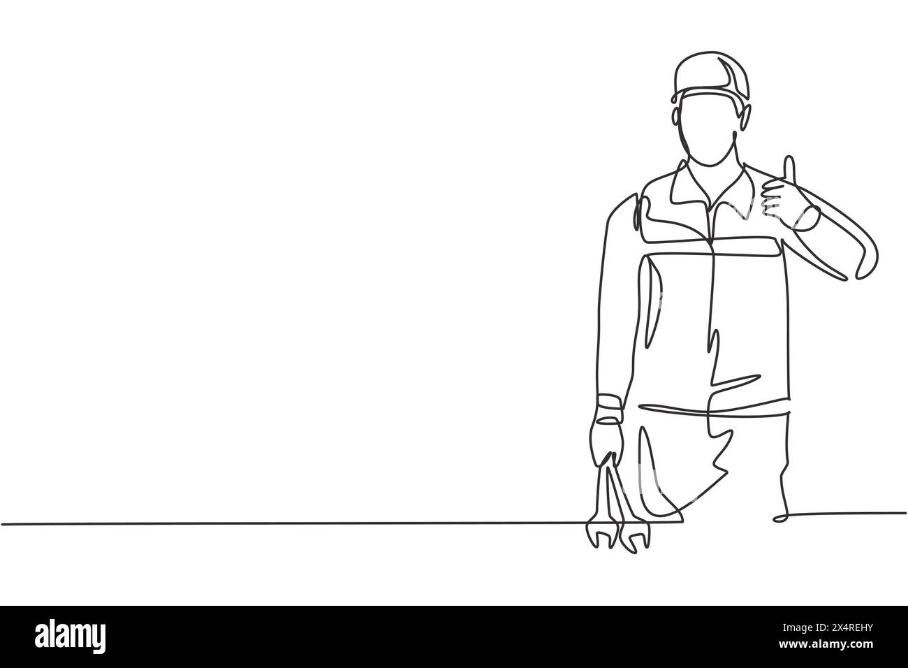 Single continuous line drawing mechanic with the gesture of lifting his ...