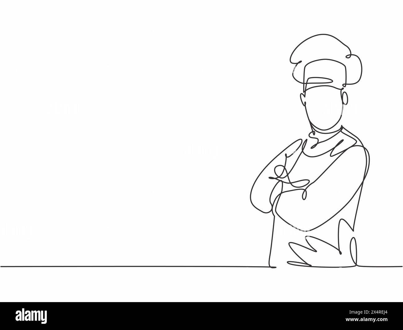 Single one line drawing of young attractive man chef posing stand ...