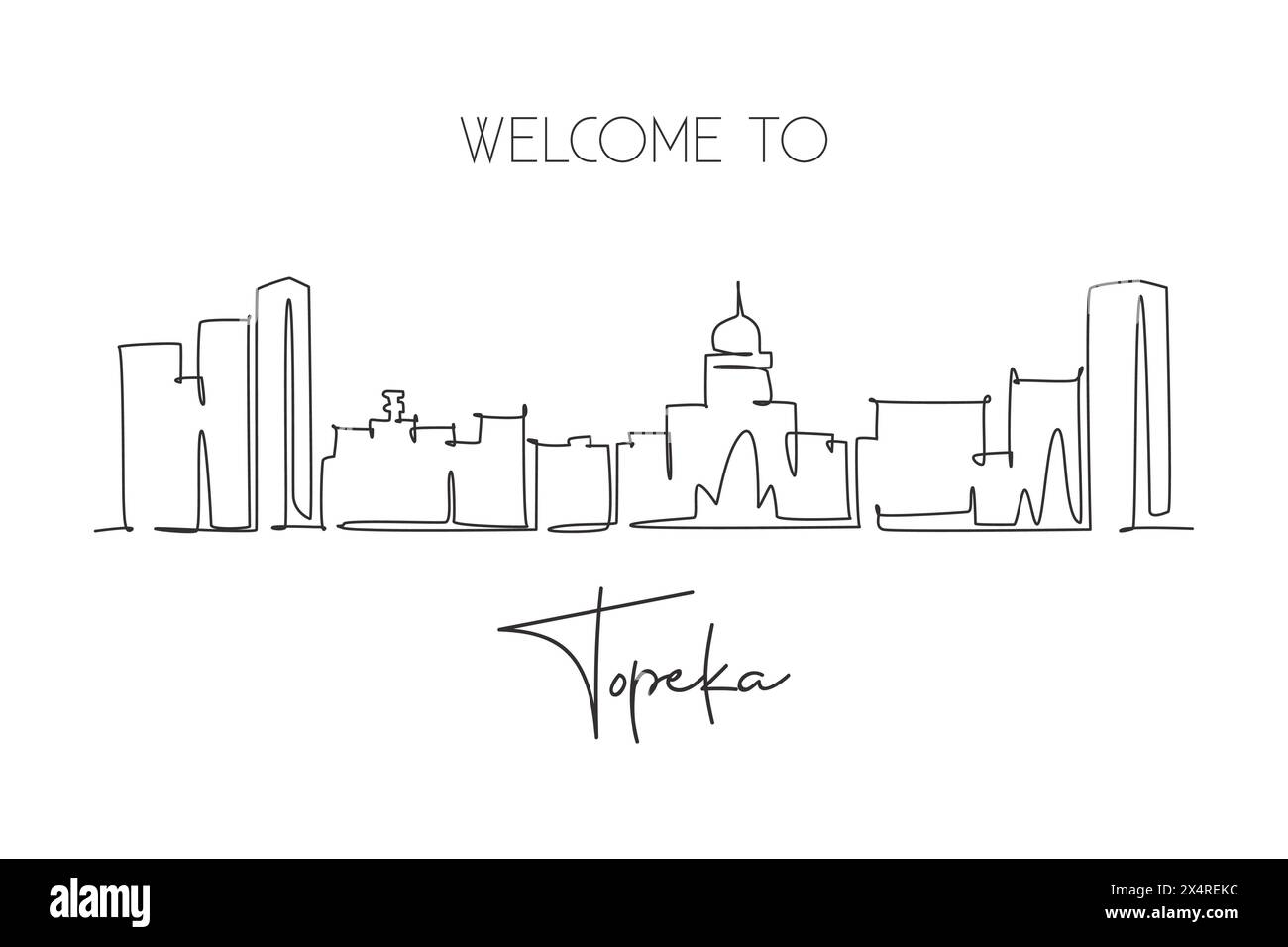One continuous line drawing of Topeka city skyline, Kansas. Beautiful ...