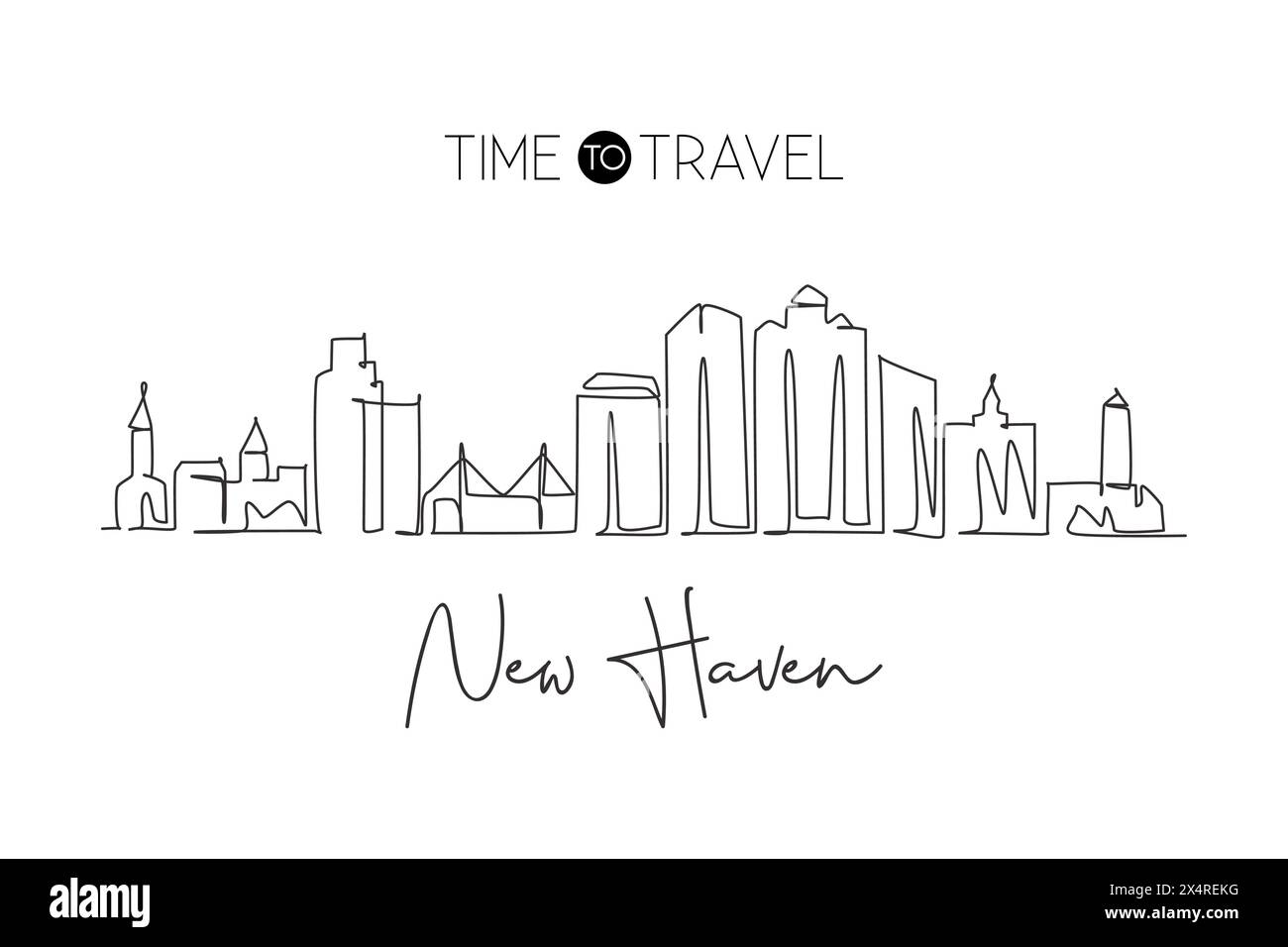 One continuous line drawing of New Haven city skyline, Connecticut ...