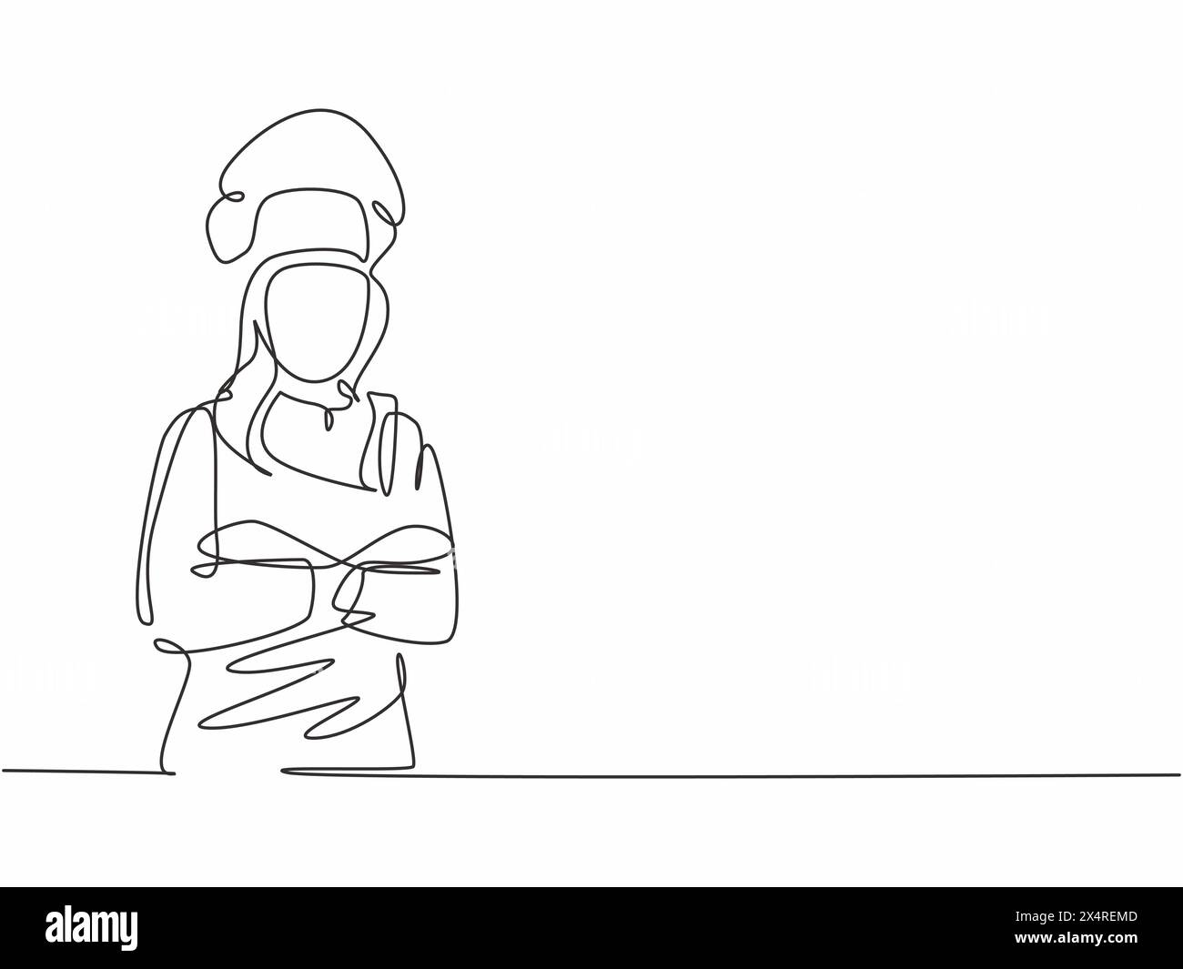 Single continuous line drawing of young confident beauty female chef in ...