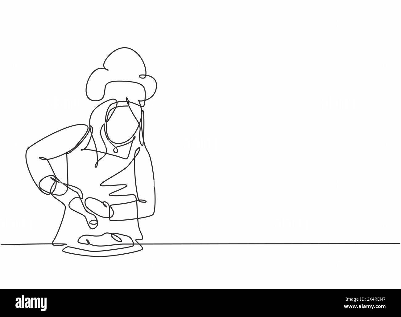 Single continuous line drawing of young happy female chef sparkling ...