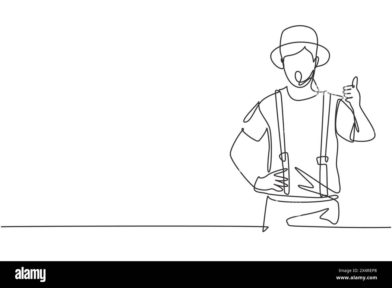 Single one line drawing of Mime Artist with thumbs-up gesture and white ...