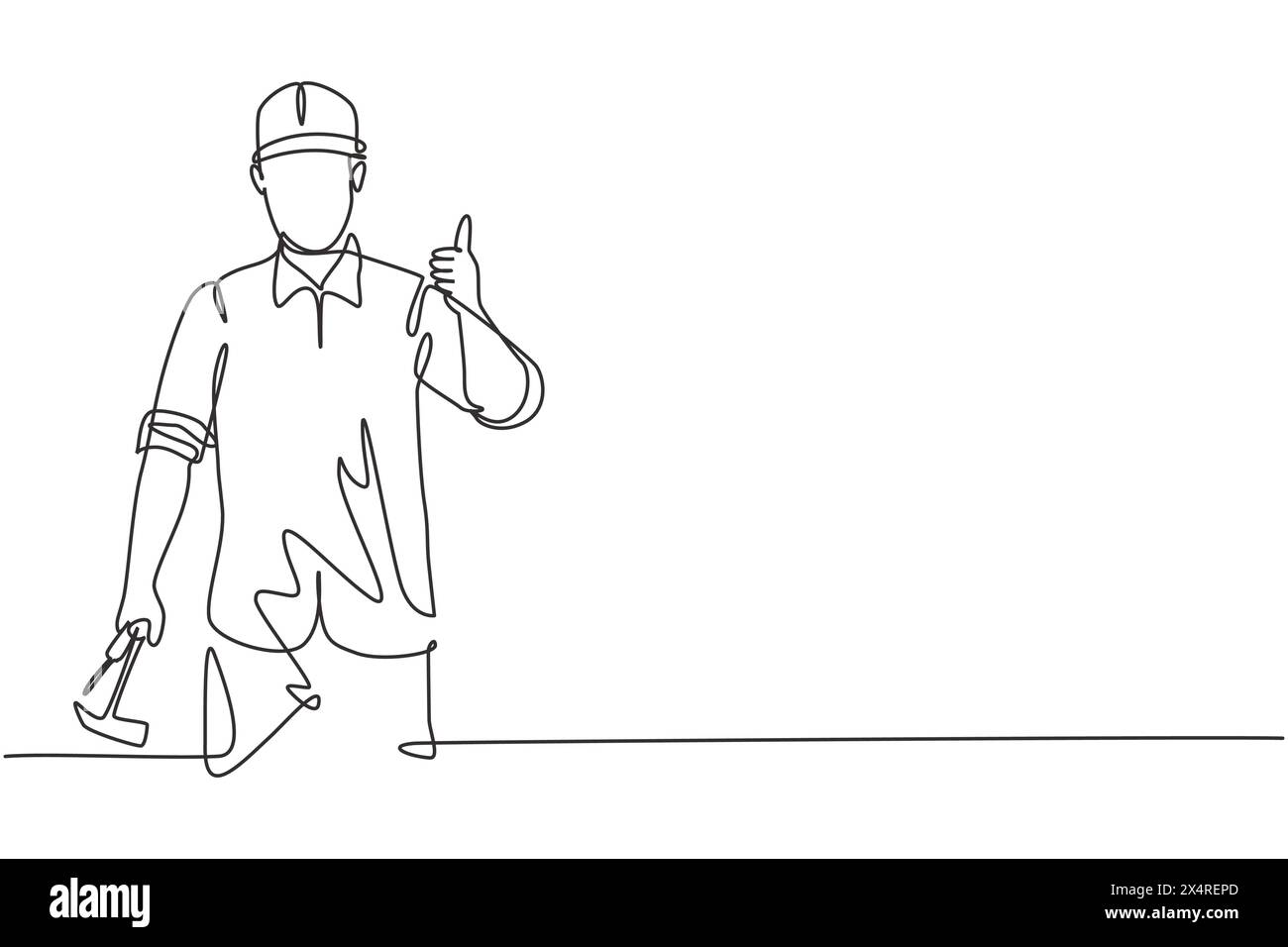 Single continuous line drawing a carpenter with a thumbs-up gesture ...