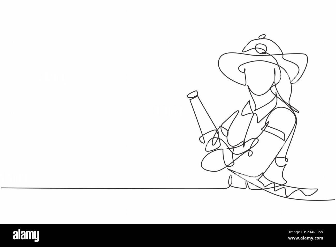 Single one line drawing of young female firefighter holding water ...