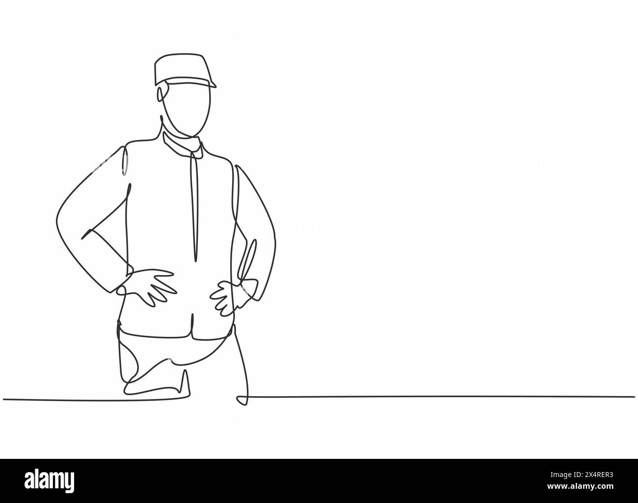 Single one line drawing of young bellboy wearing suit to wait the hotel ...