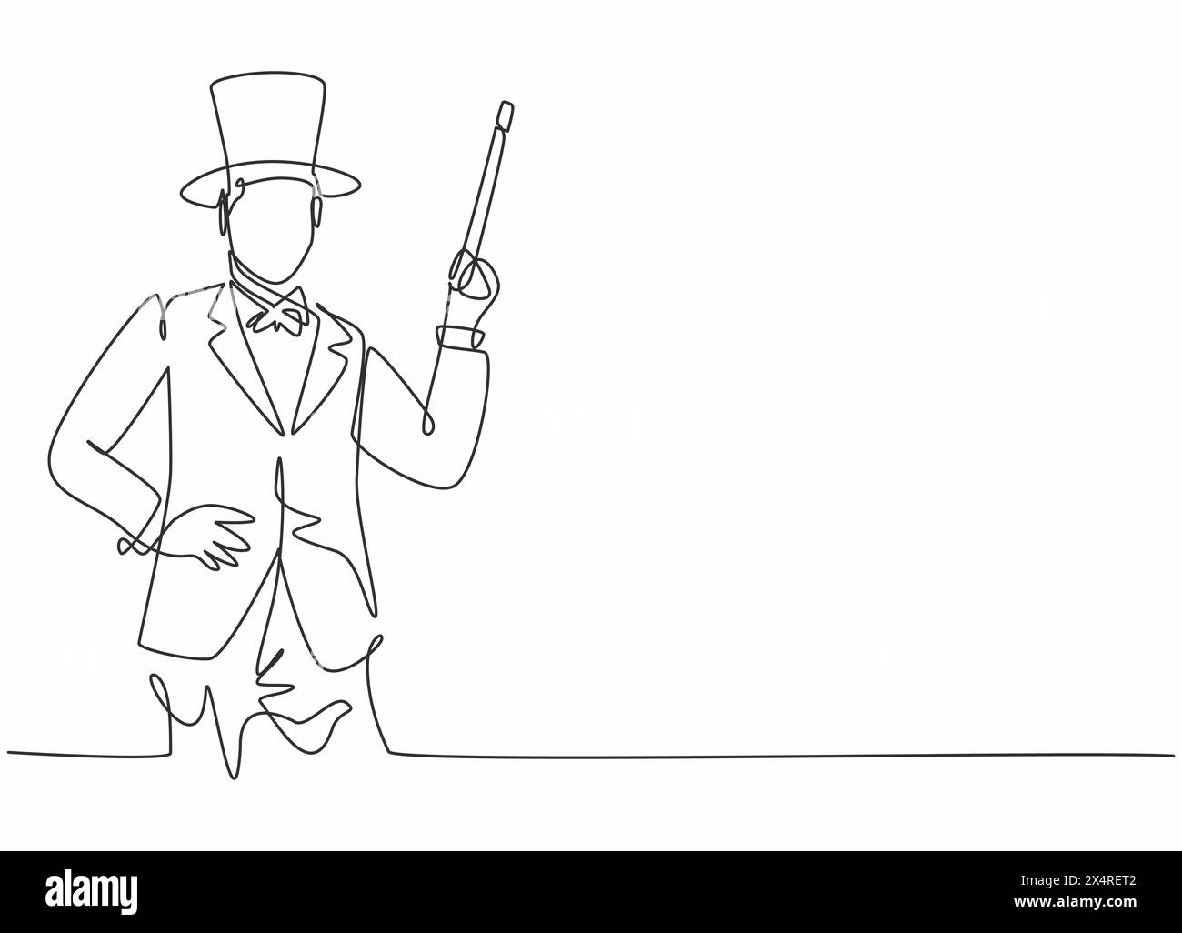 Single one line drawing of young male magician expert holding magic ...