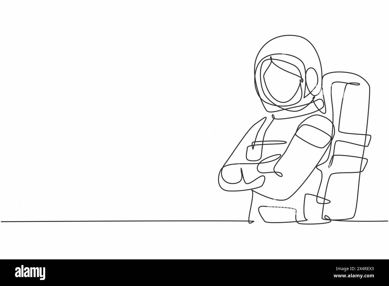 Continuous one line drawing of young female astronaut in space suit ...