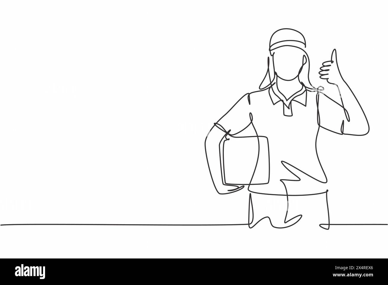 Single one line drawing of delivery lady with a thumbs-up gesture ...