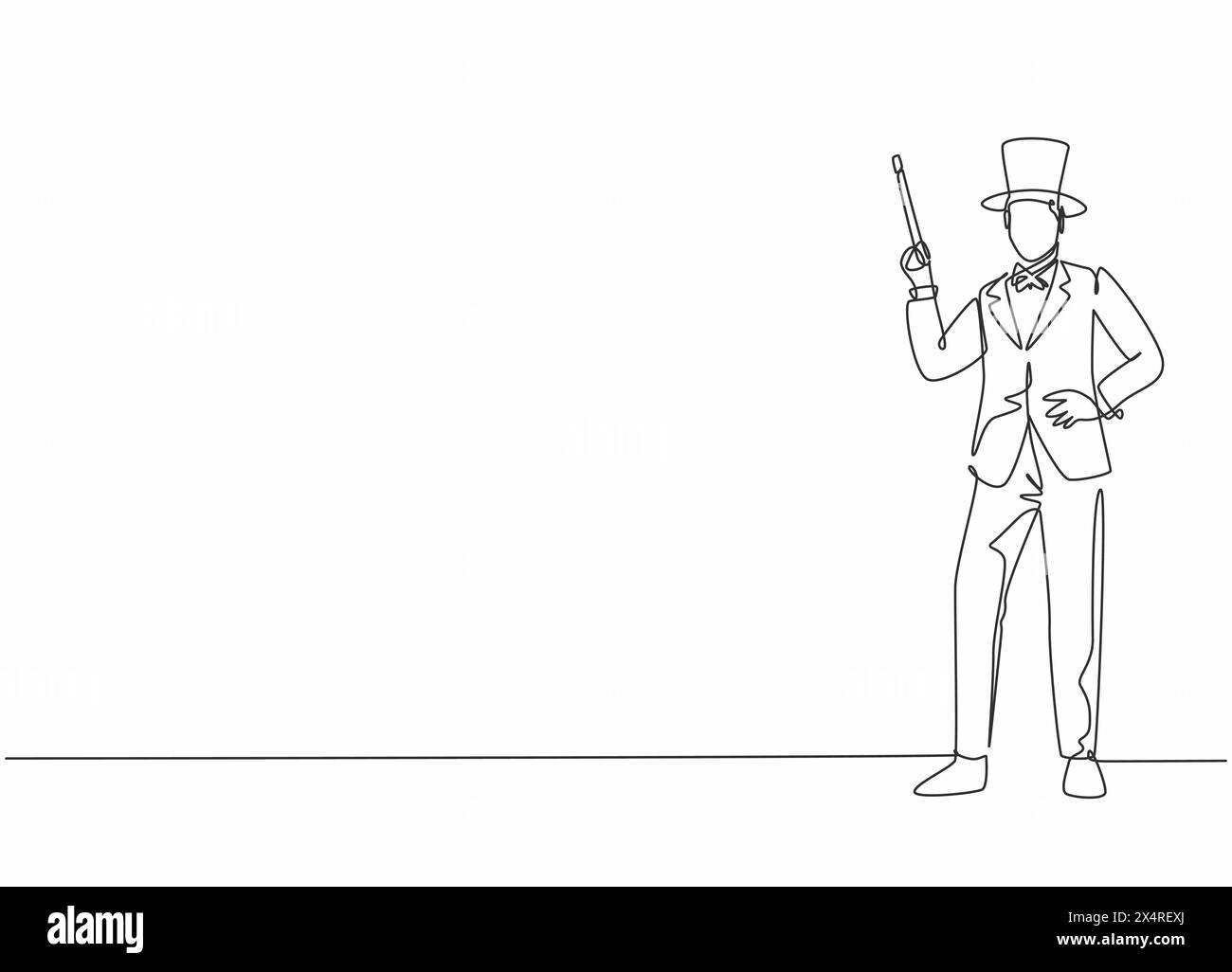 Single continuous line drawing of young male magician in suit standing ...