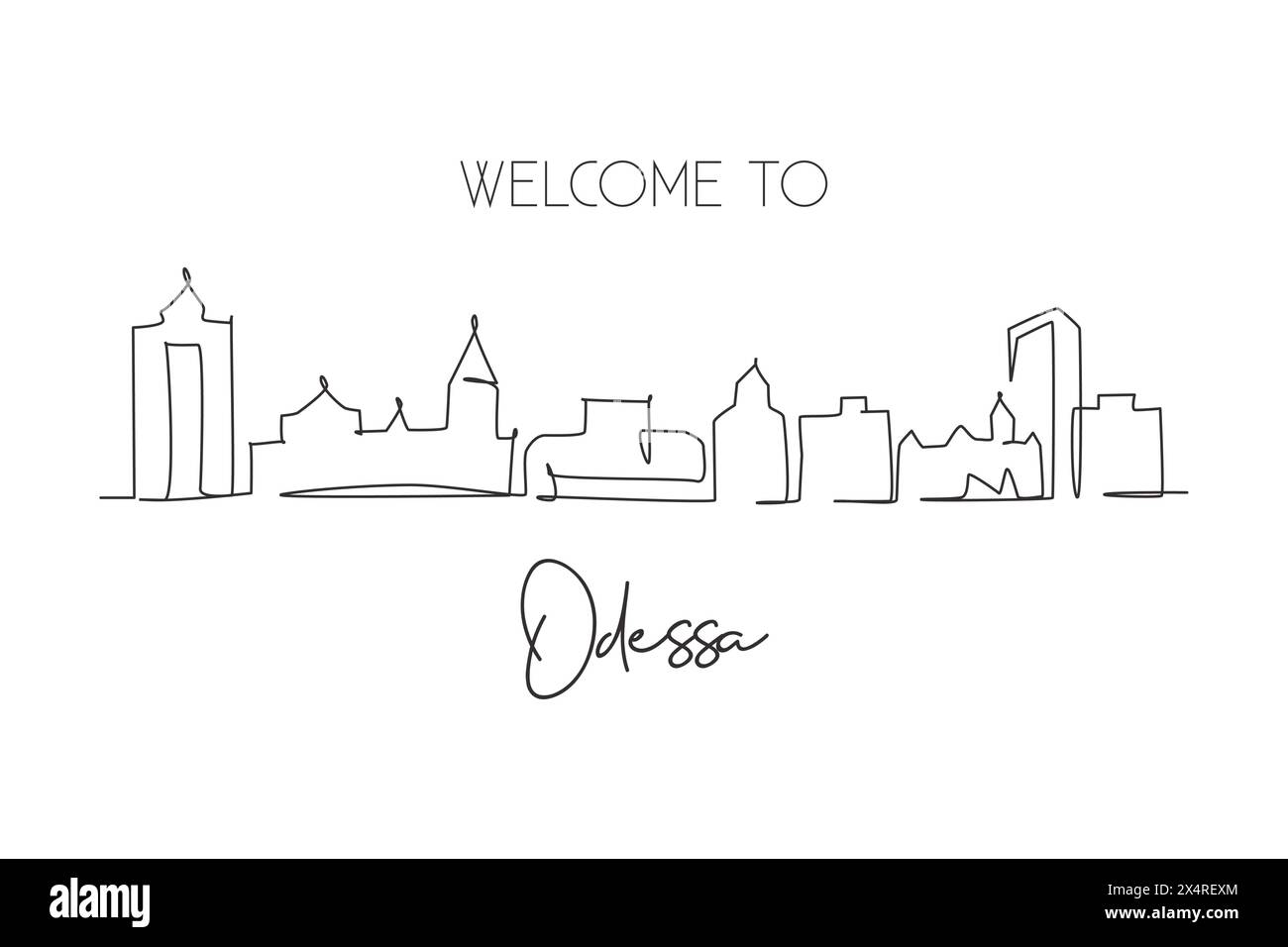 One single line drawing Odessa city skyline, Texas. World historical ...