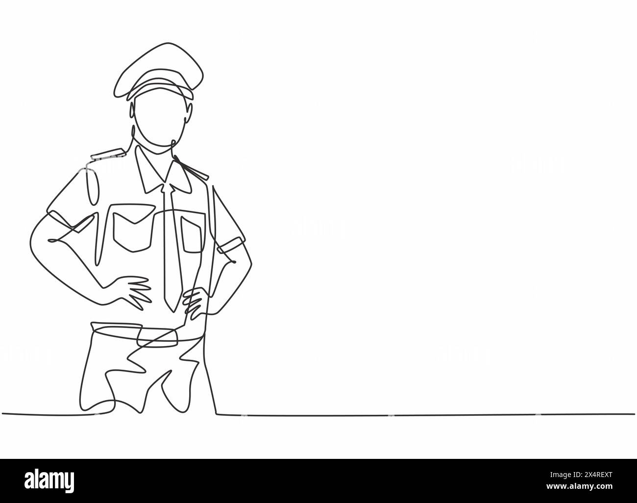 Continuous one line drawing of young captain pilot pose wearing uniform ...