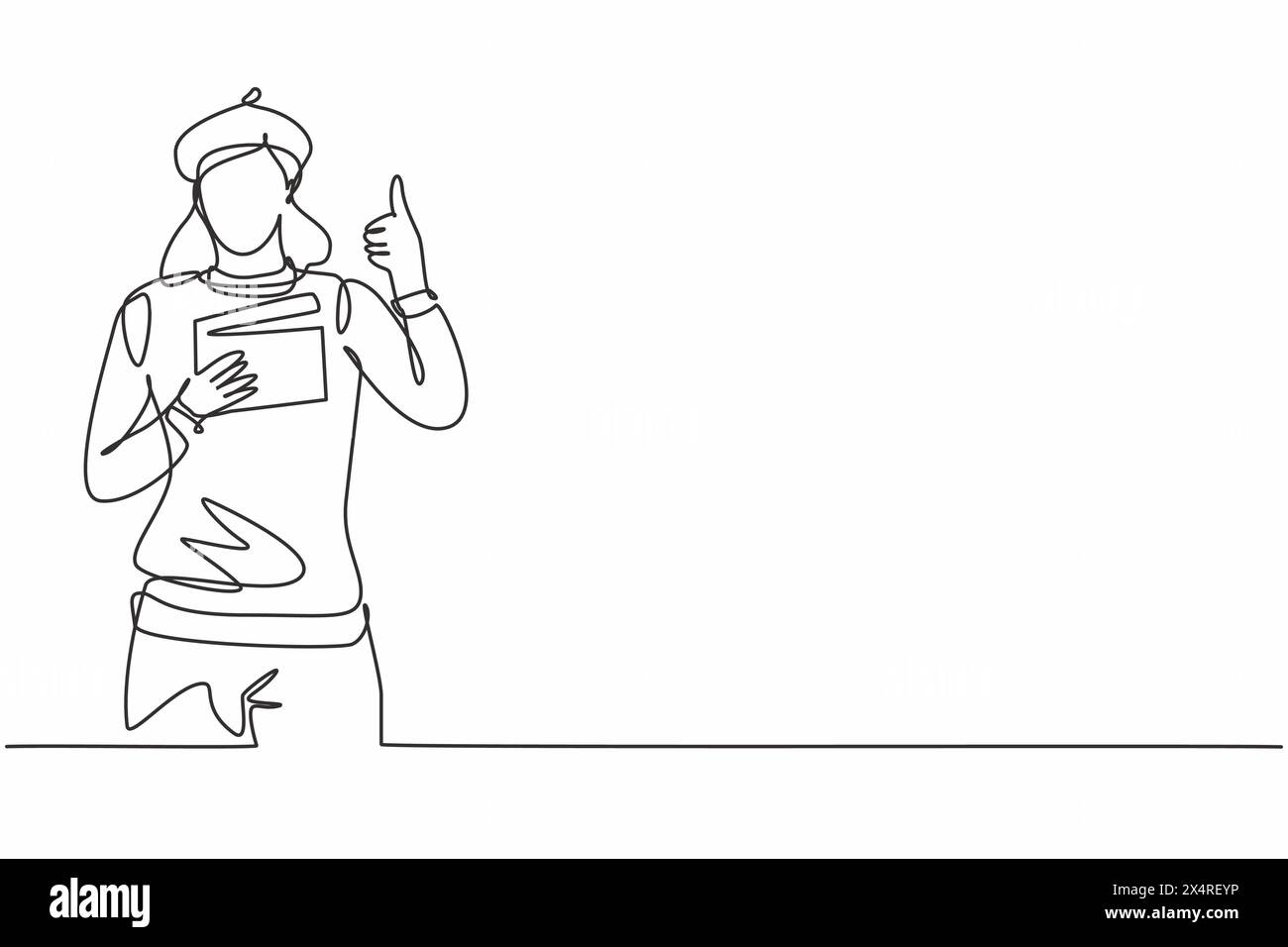 Continuous one line drawing female film director with a thumbs-up ...