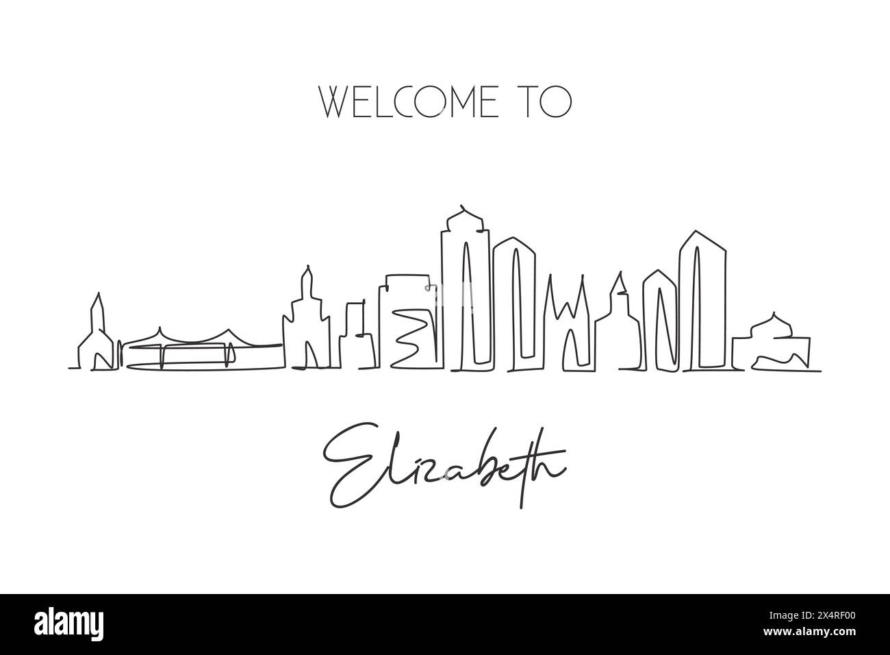One single line drawing Elizabeth city skyline, New Jersey. World ...