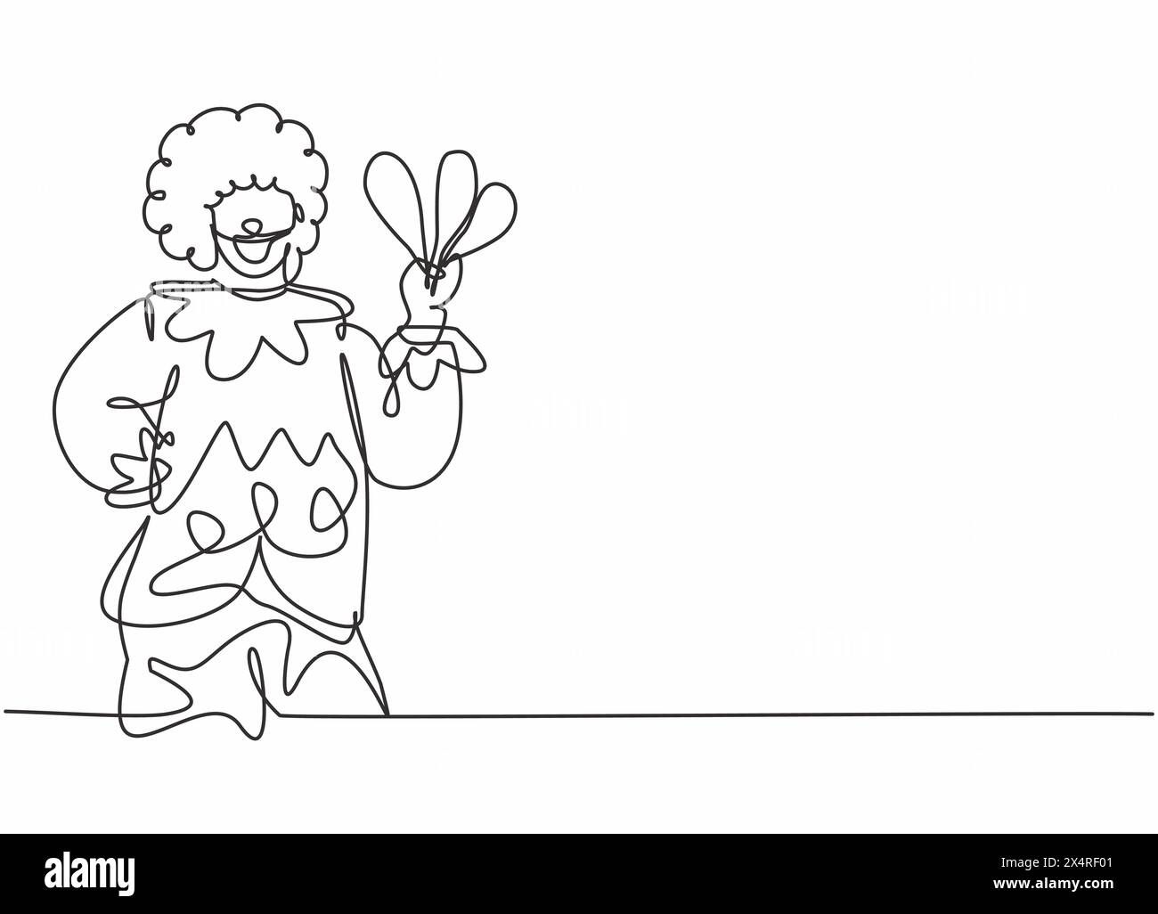 Single continuous line drawing of young funny male clown holding ...