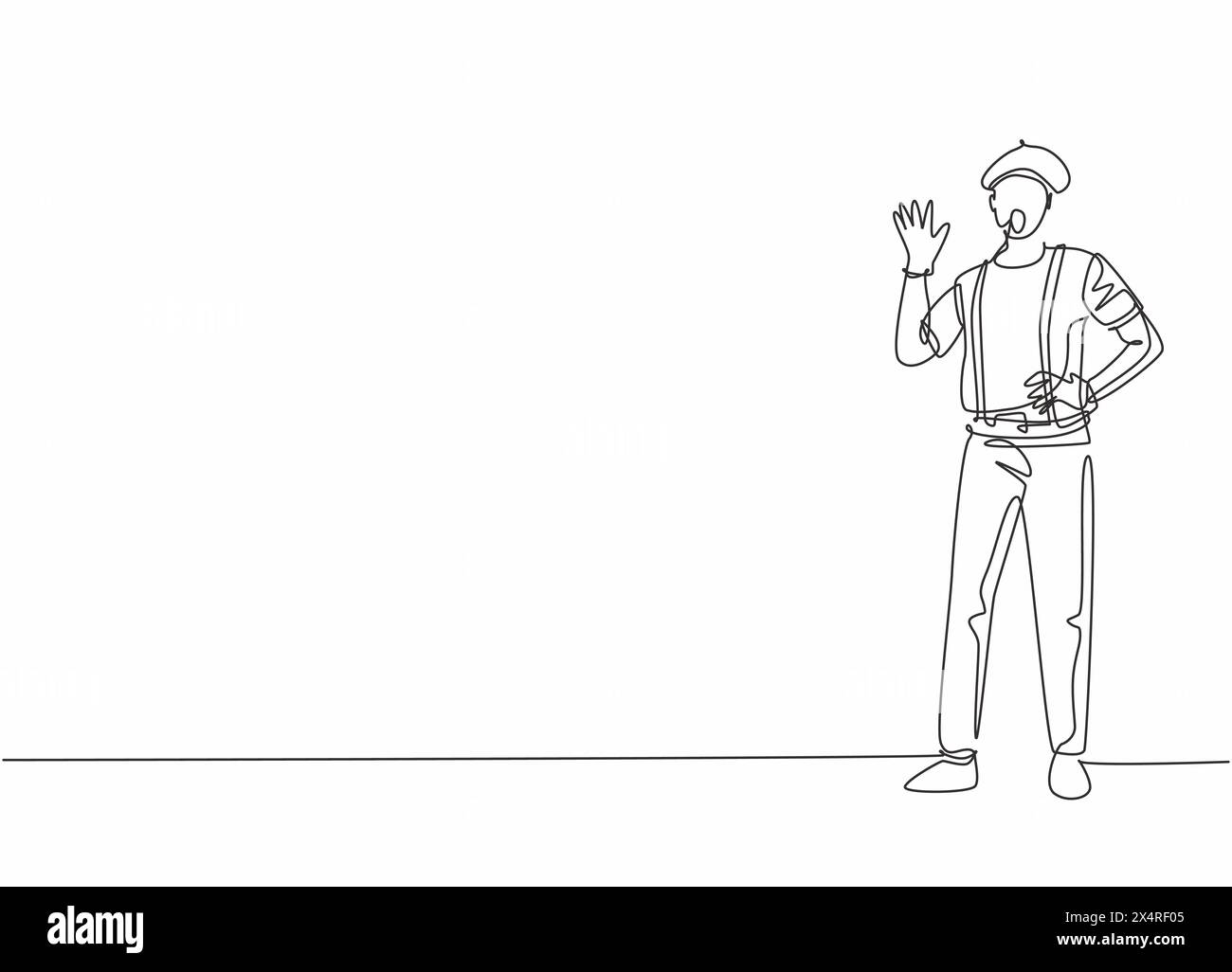 Single one line drawing of young man pantomime artist pose standing ...