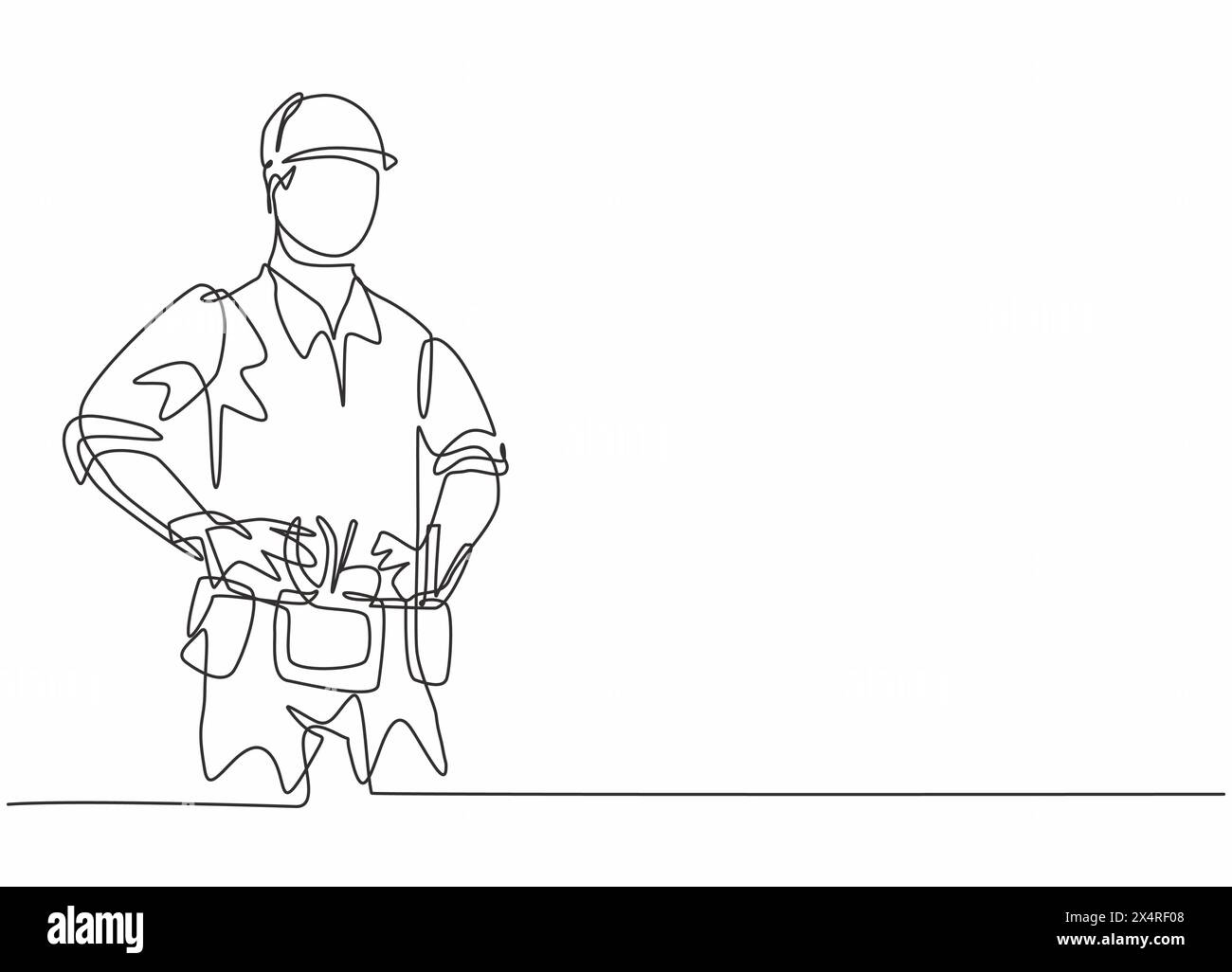 Single continuous line drawing of young handyman bringing equipment ...