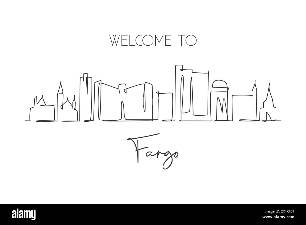 One single line drawing Fargo city skyline, North Dakota. World ...