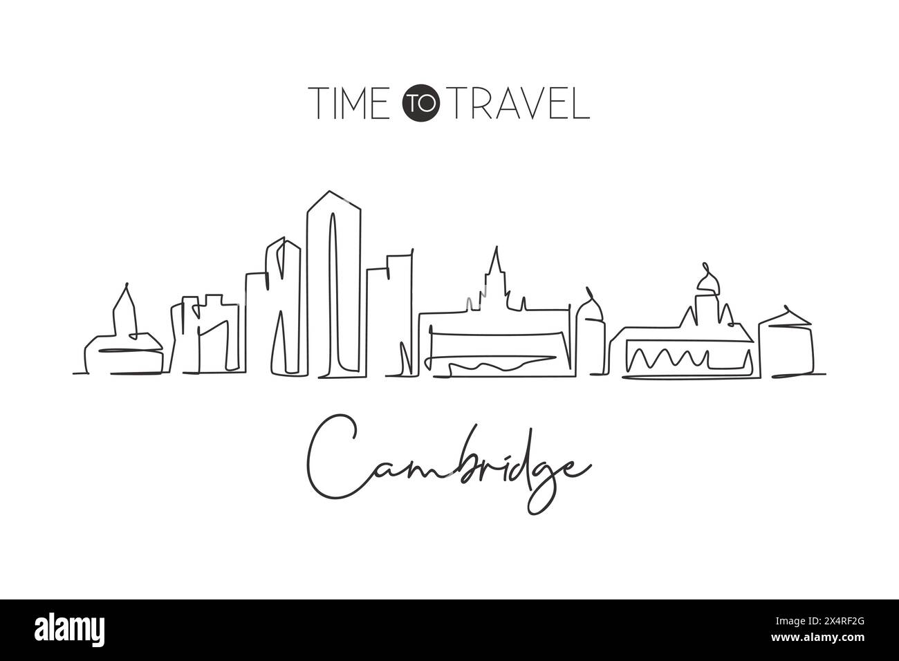 One single line drawing Cambridge city skyline Massachusetts. World ...