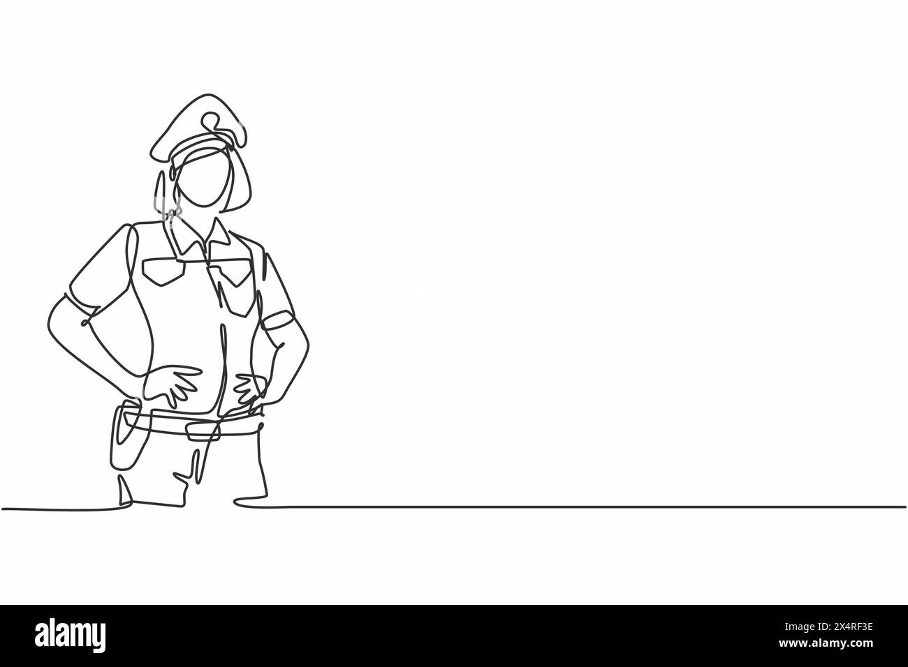 Single continuous line drawing of young beautiful police woman on ...