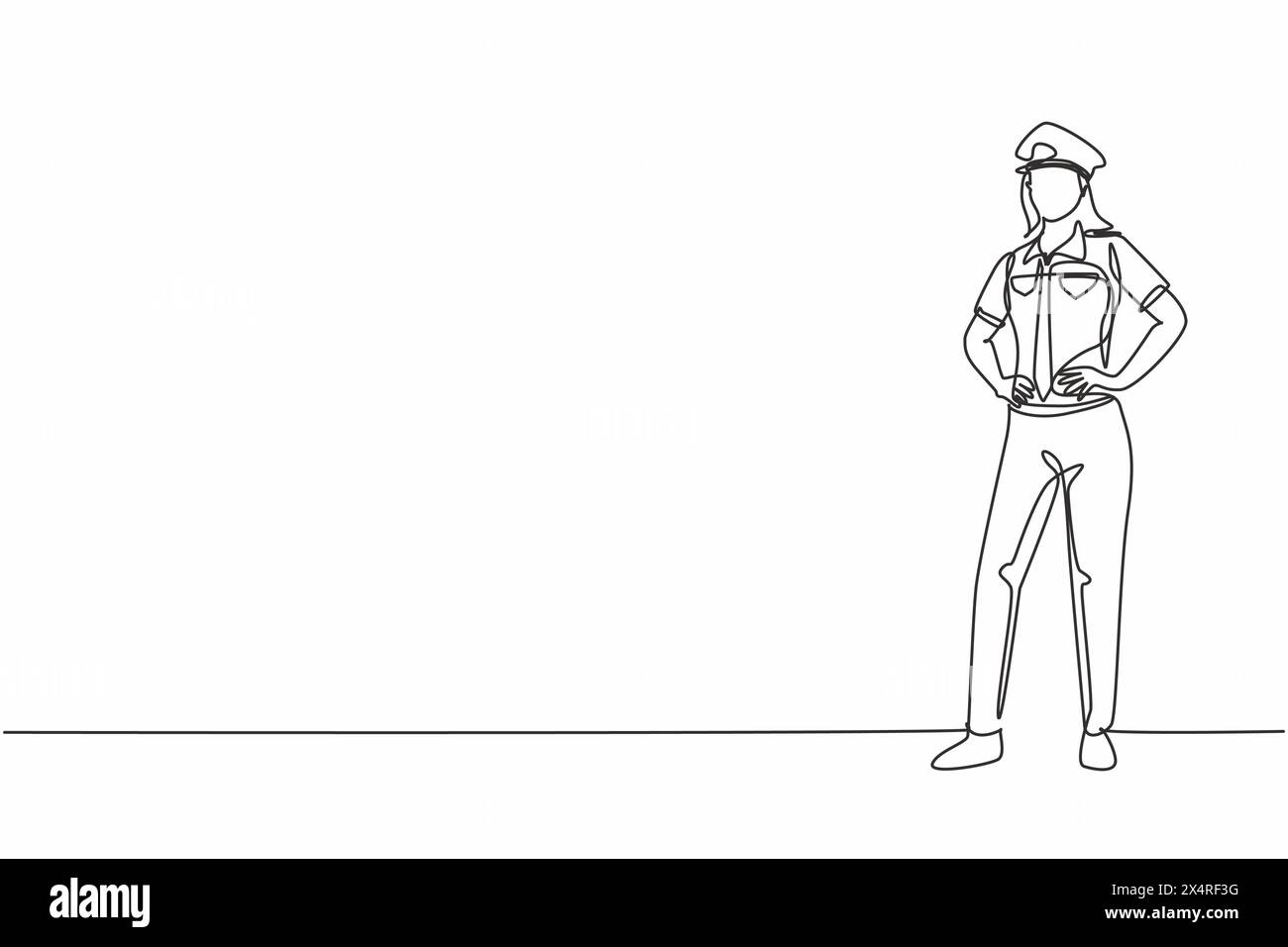 Continuous one line drawing of young beautiful female police on uniform ...