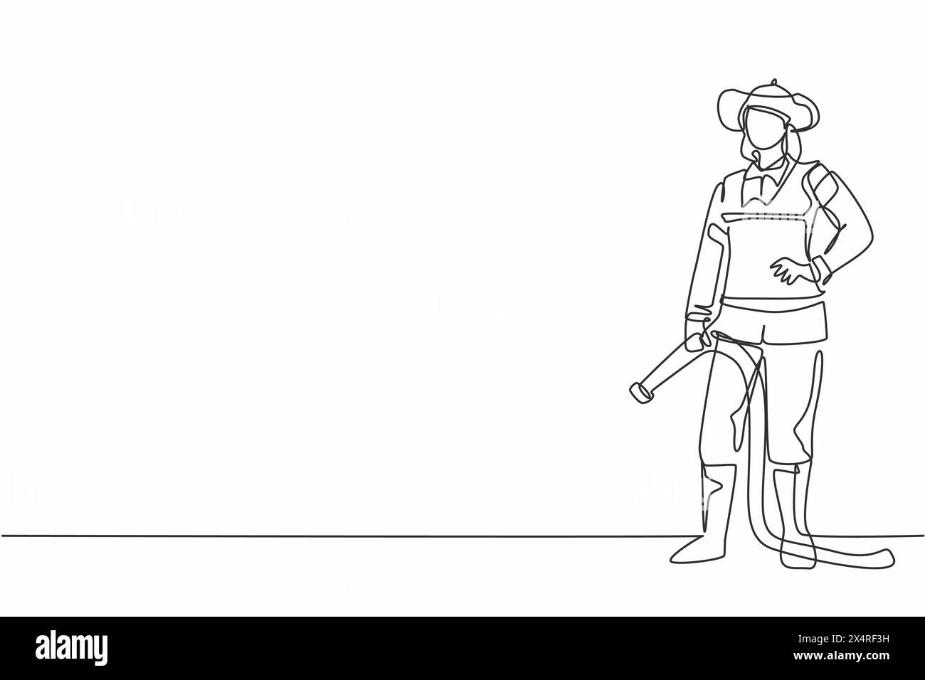 Continuous one line drawing of young beautiful female firefighter with ...