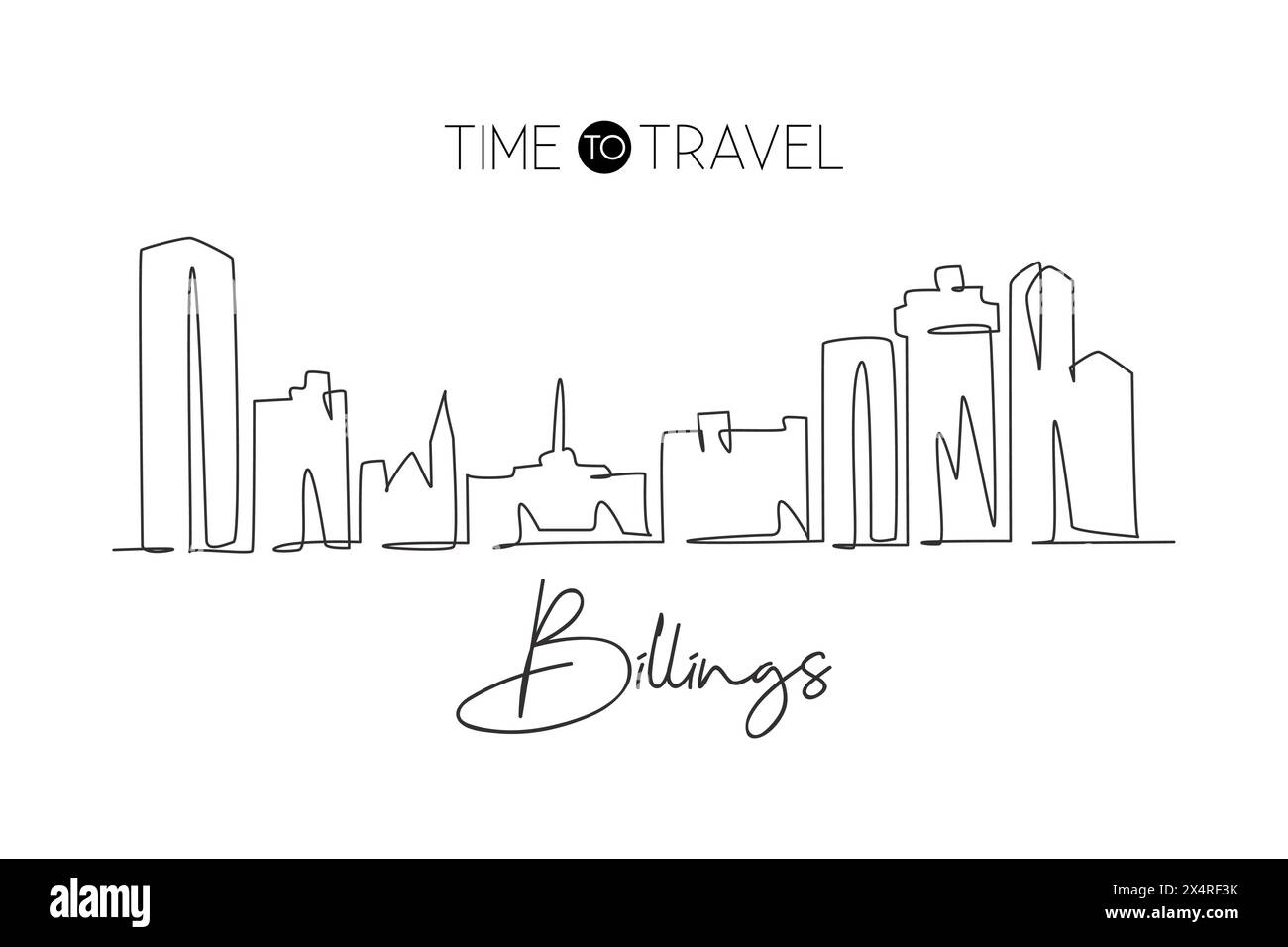 One continuous line drawing Billings city skyline, Montana. Beautiful ...