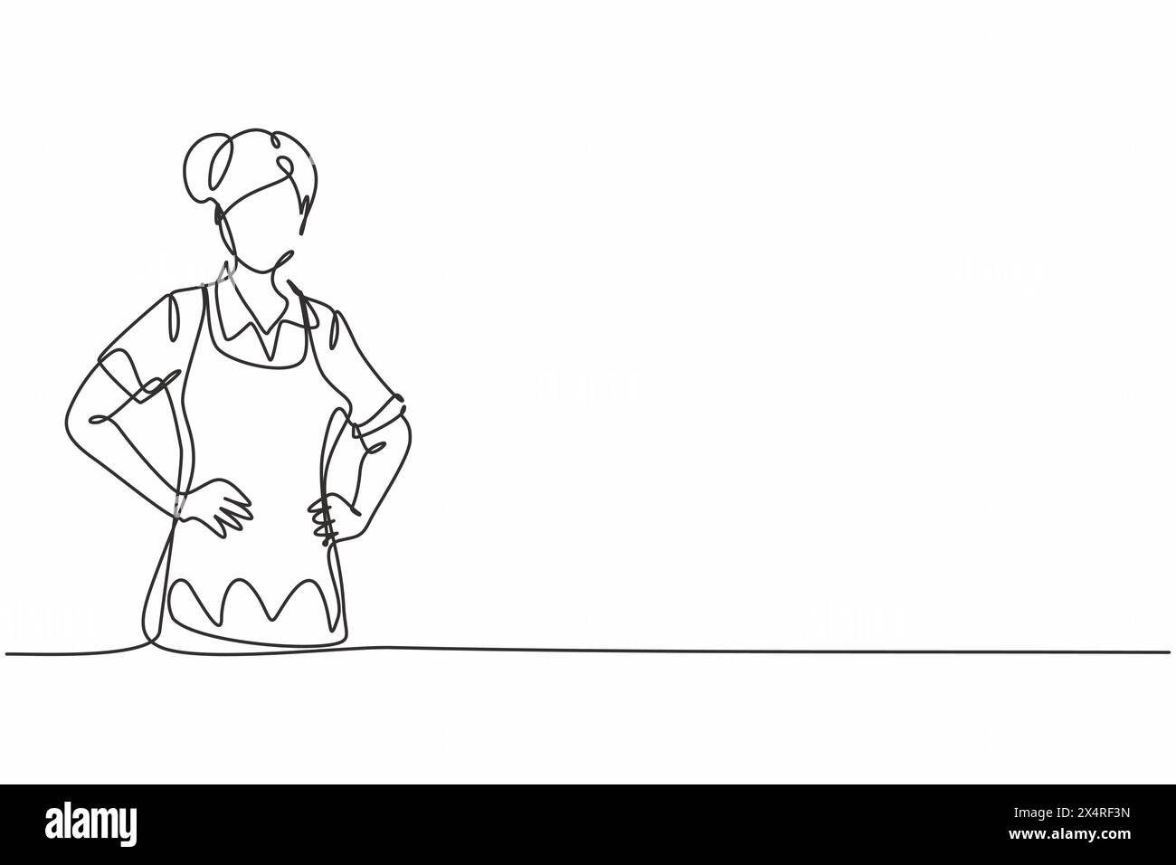 Single one line drawing of young beauty female house maid posing with ...