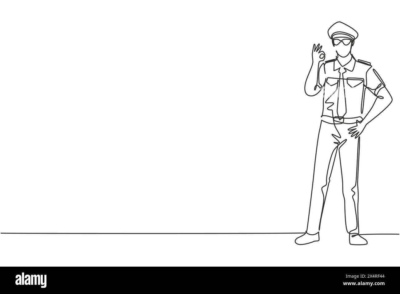 Continuous one line drawing pilot stands with gesture okay and complete ...