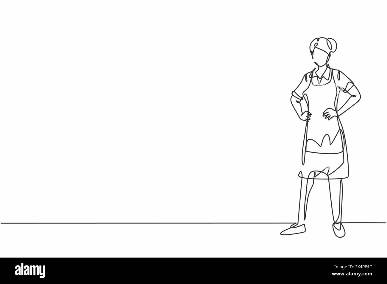 Single continuous line drawing young beauty female hotel maid standing ...