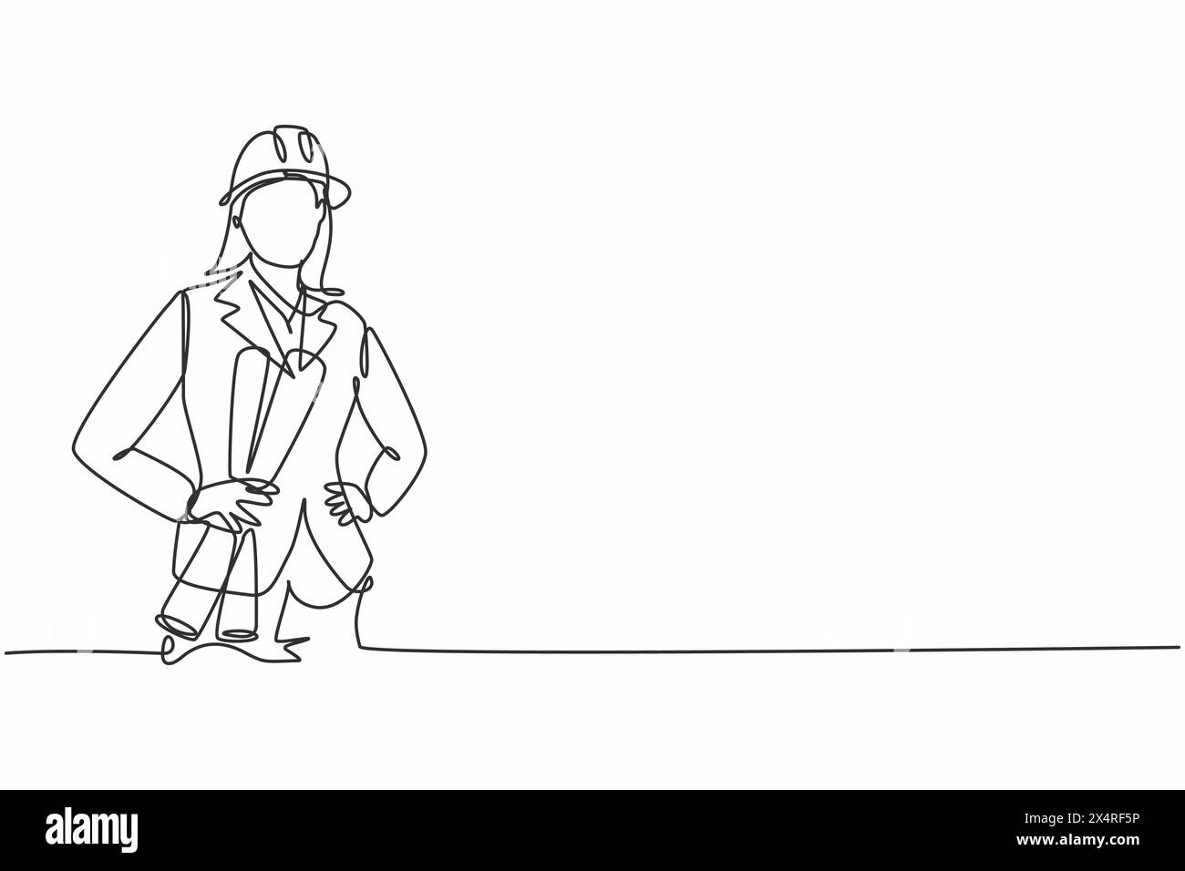 Single continuous line drawing of young beautiful female architect on ...