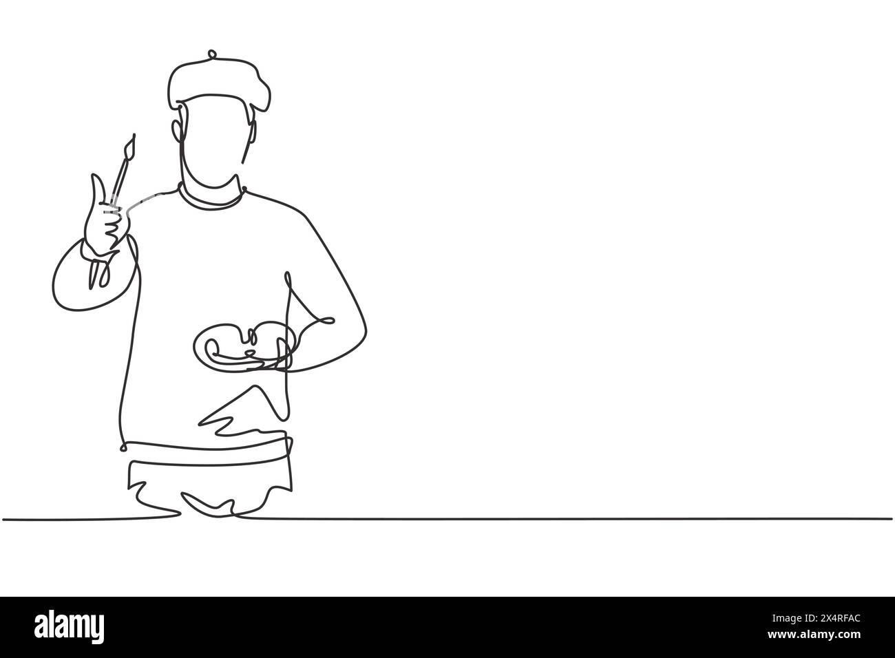 Single continuous line drawing artist painter with a thumbs-up gesture ...
