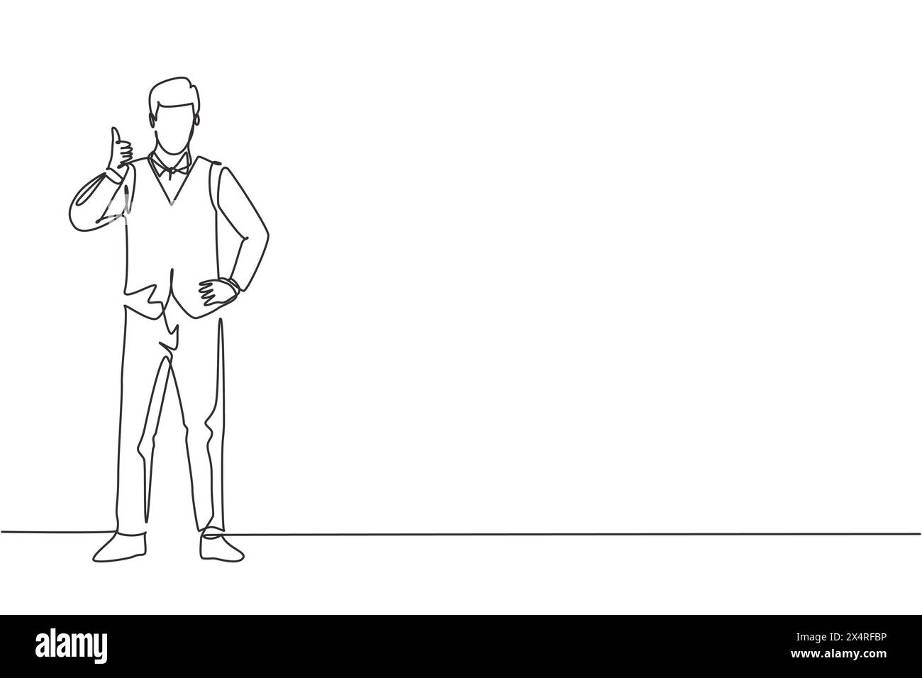 Continuous one line drawing flight attendant stands in a uniform with ...