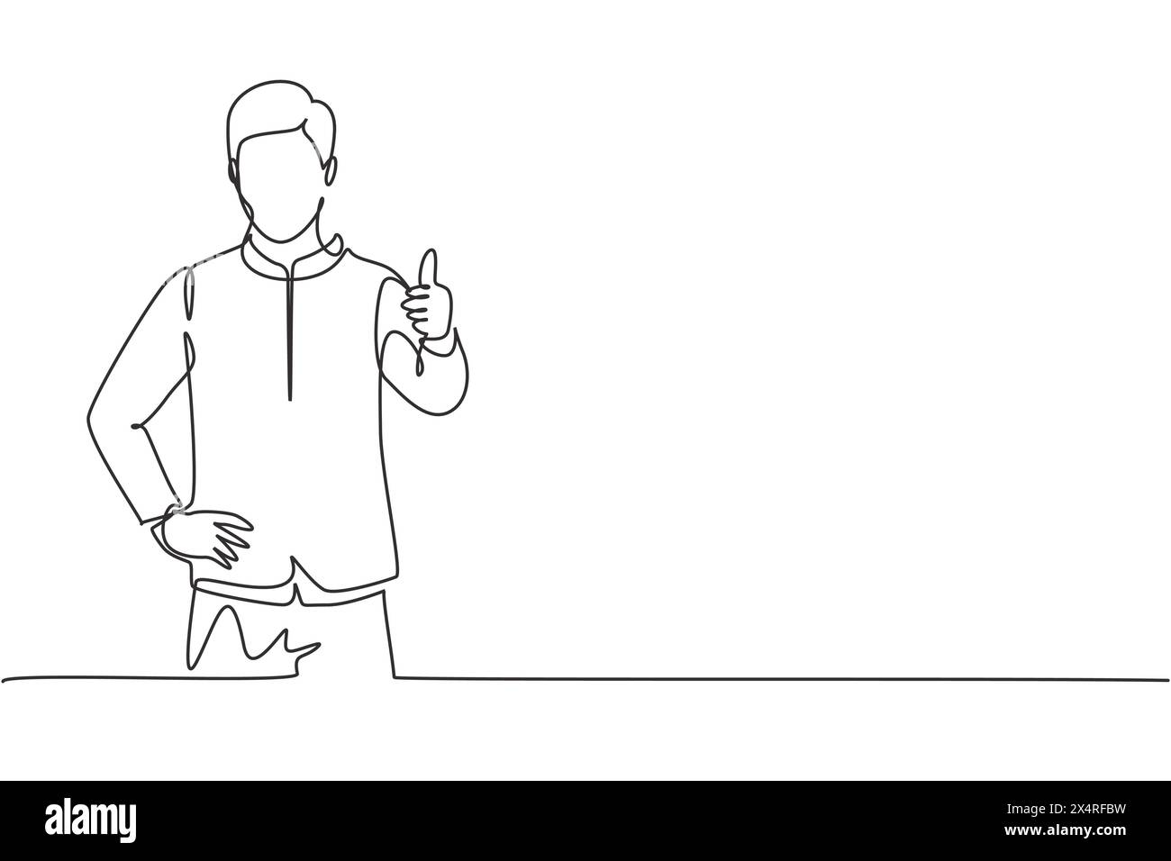 Single one line drawing of hotel doorman in a very neat uniform poses ...