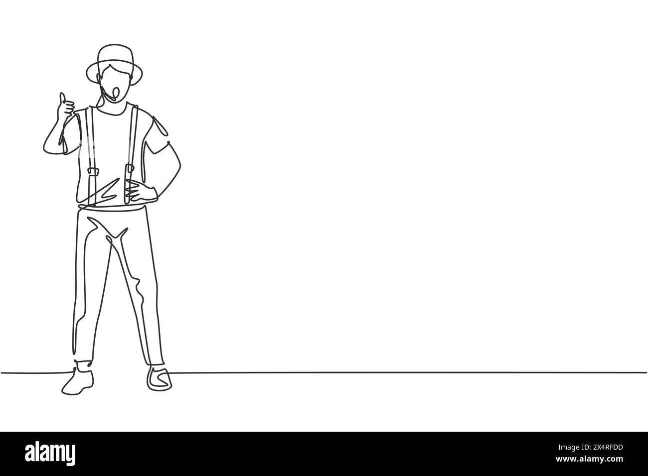 Single one line drawing of Mime Artist stands with a thumbs-up gesture ...