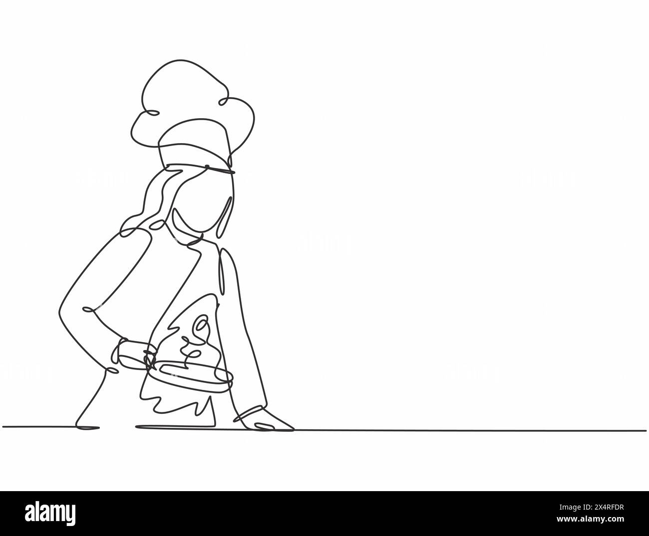 Single continuous line drawing of young beauty female chef preparing to ...