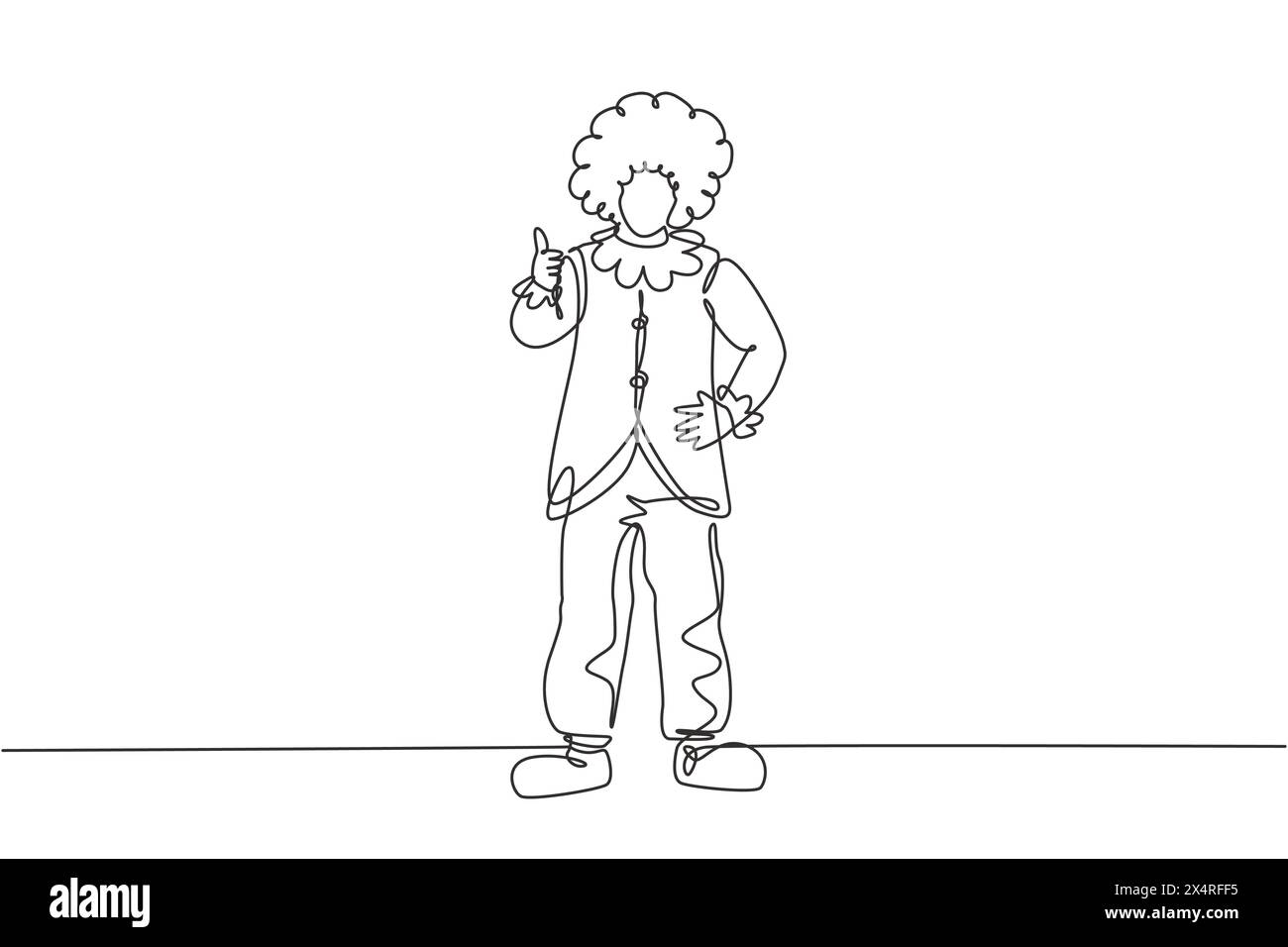 Continuous one line drawing clown stands with a thumbs-up gesture ...