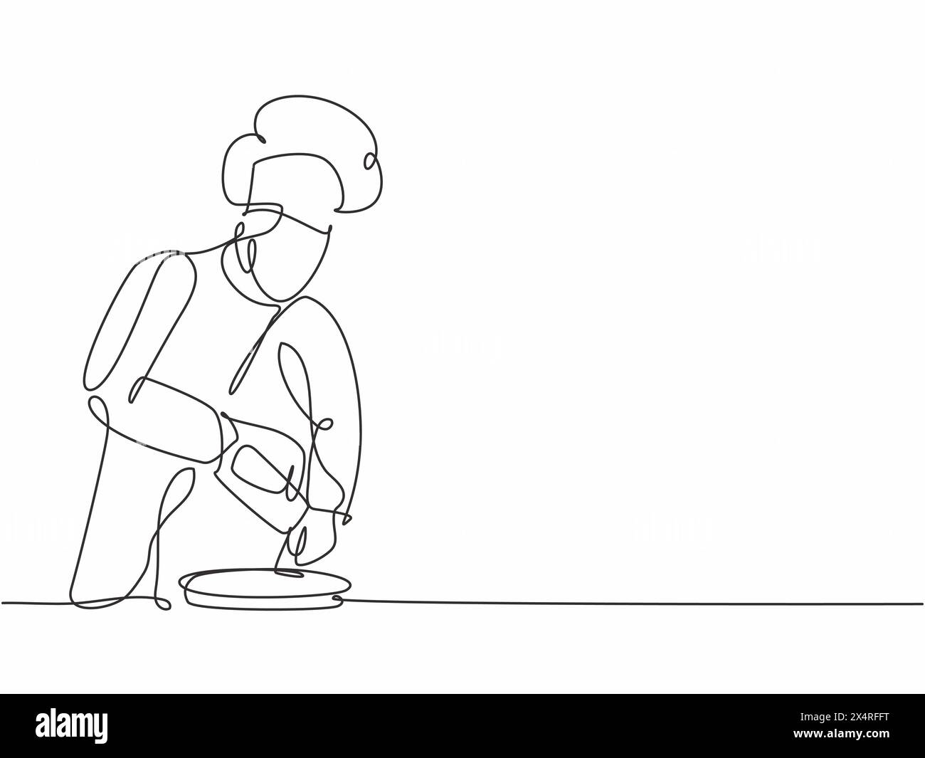 Single one line drawing of young happy male chef sparkling salt and ...