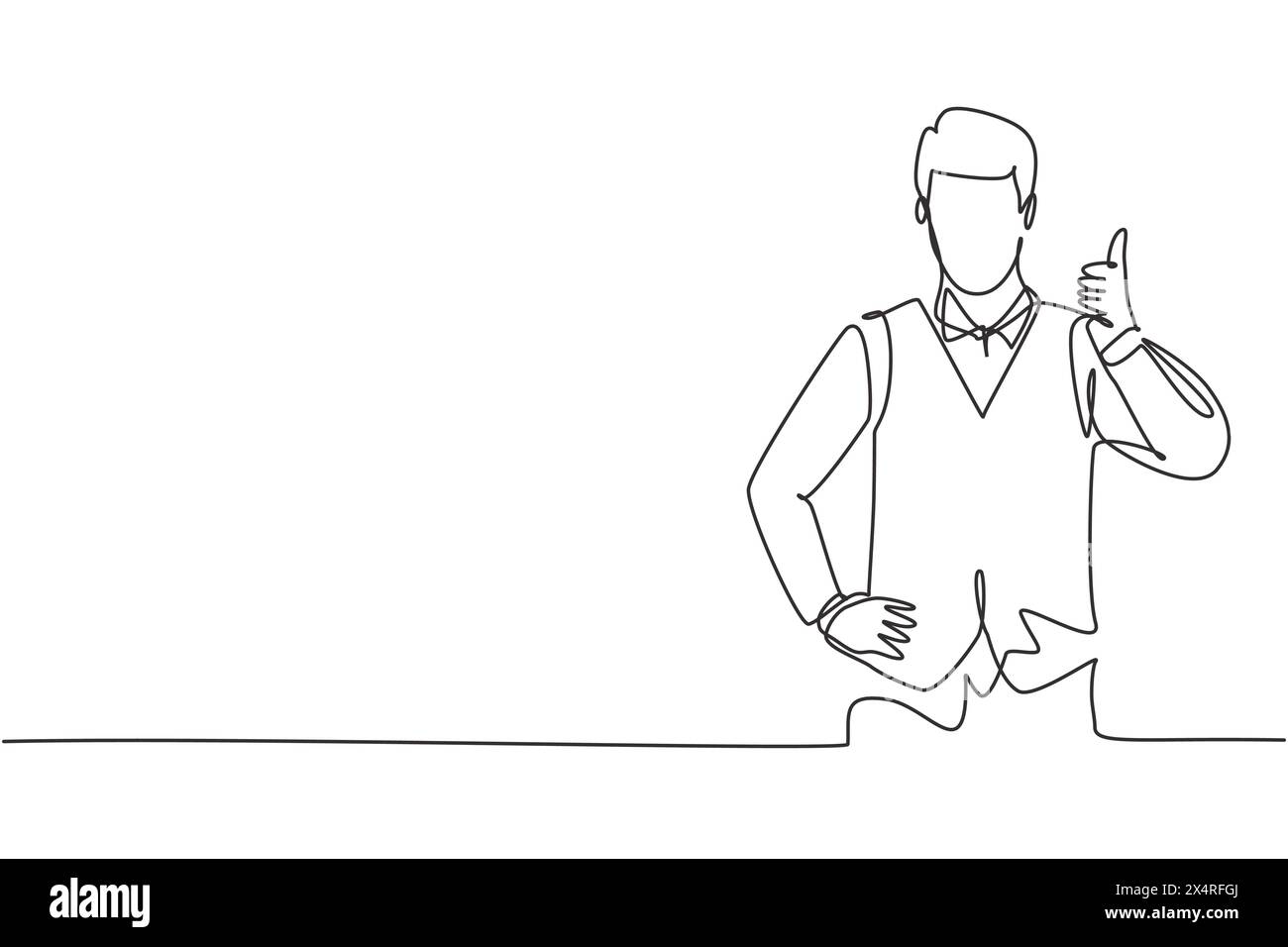 Single continuous line drawing the steward with a thumbs-up gesture is ...