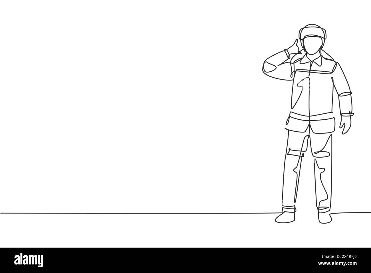 Continuous one line drawing firefighters stood with call me gesture ...
