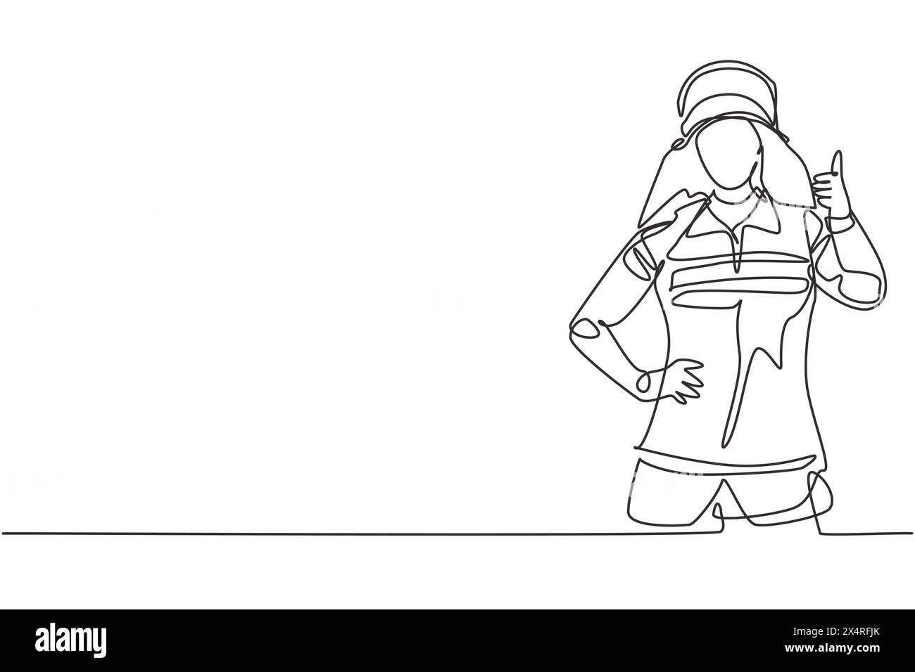 Single continuous line drawing female firefighters in uniform complete ...