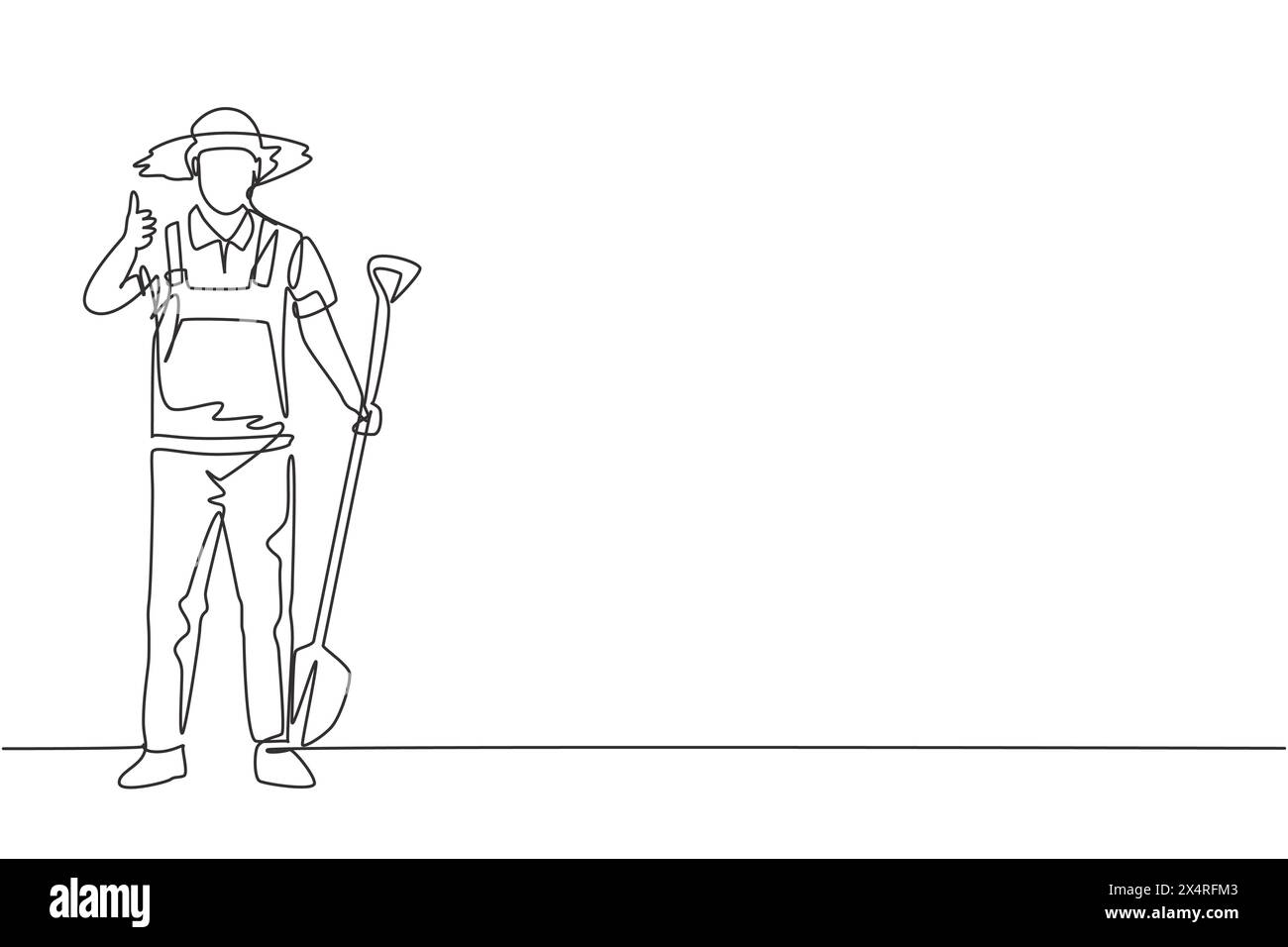 Single one line drawing of male farmer stood with a thumbs-up gesture ...