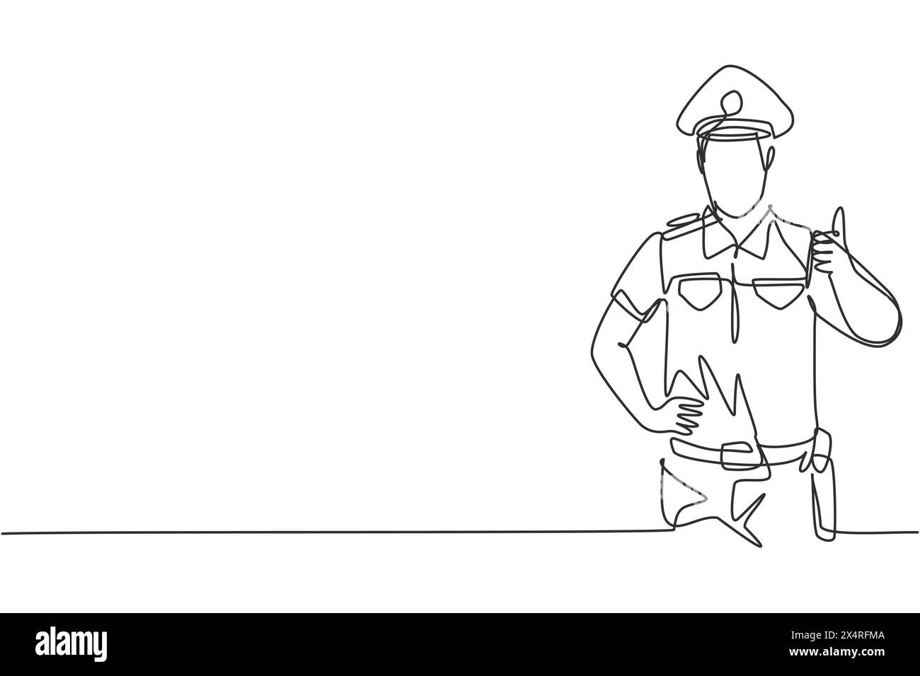 Continuous one line drawing the policeman with a thumbs-up gesture and ...