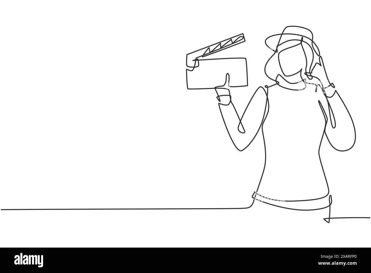 Single one line drawing female film director with call me gesture ...