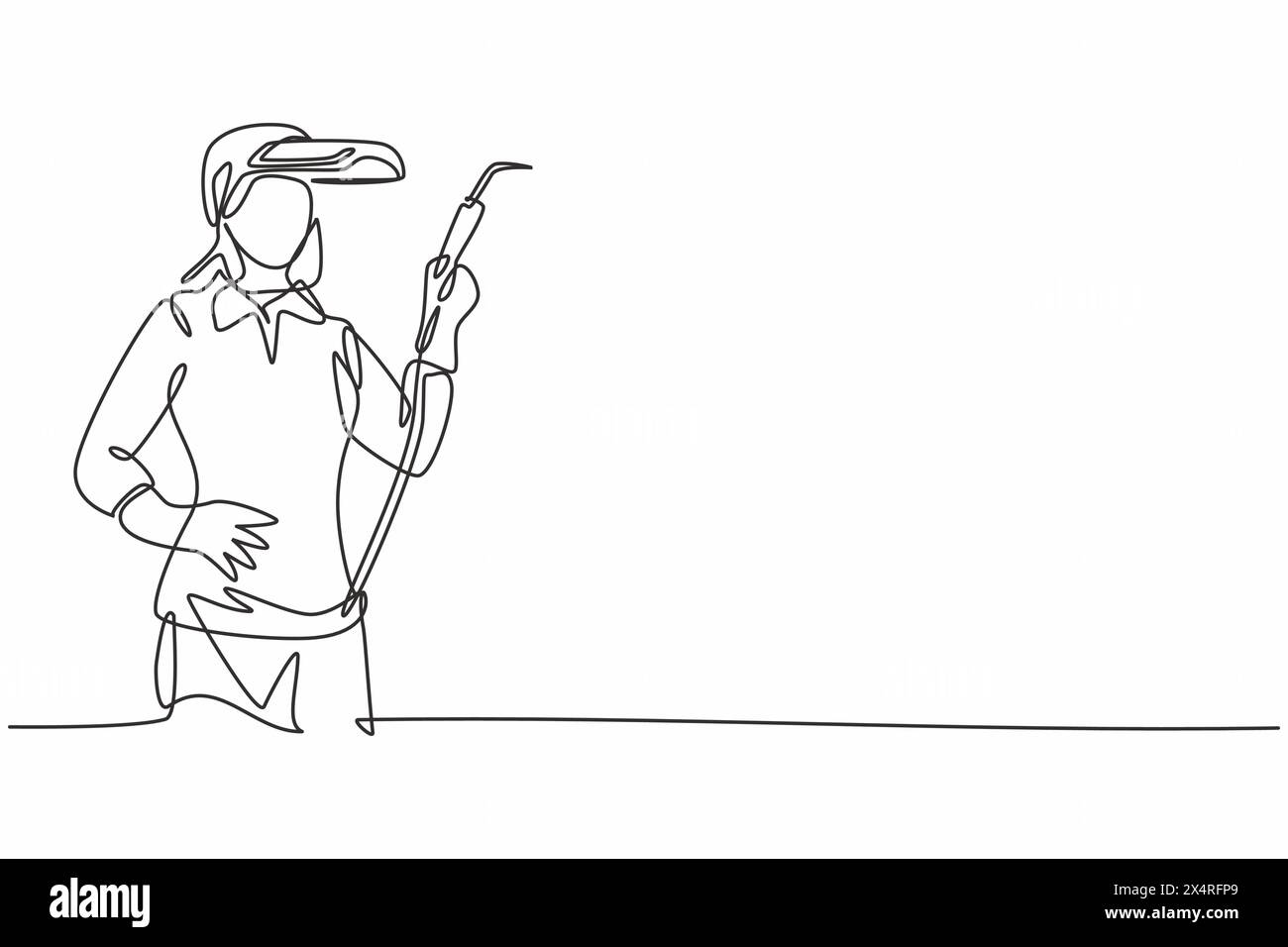 Single continuous line drawing of young attractive female welder ...