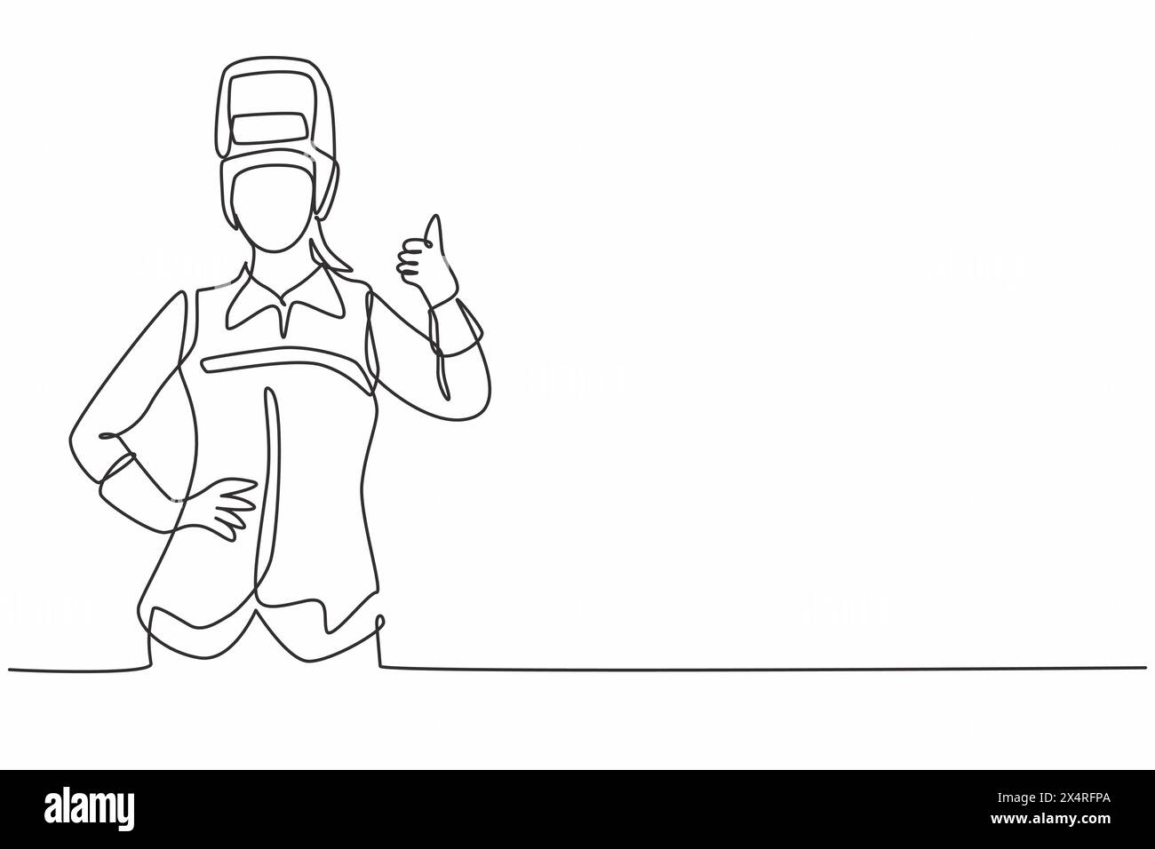 Single continuous line drawing female welder with a thumb-up gesture ...