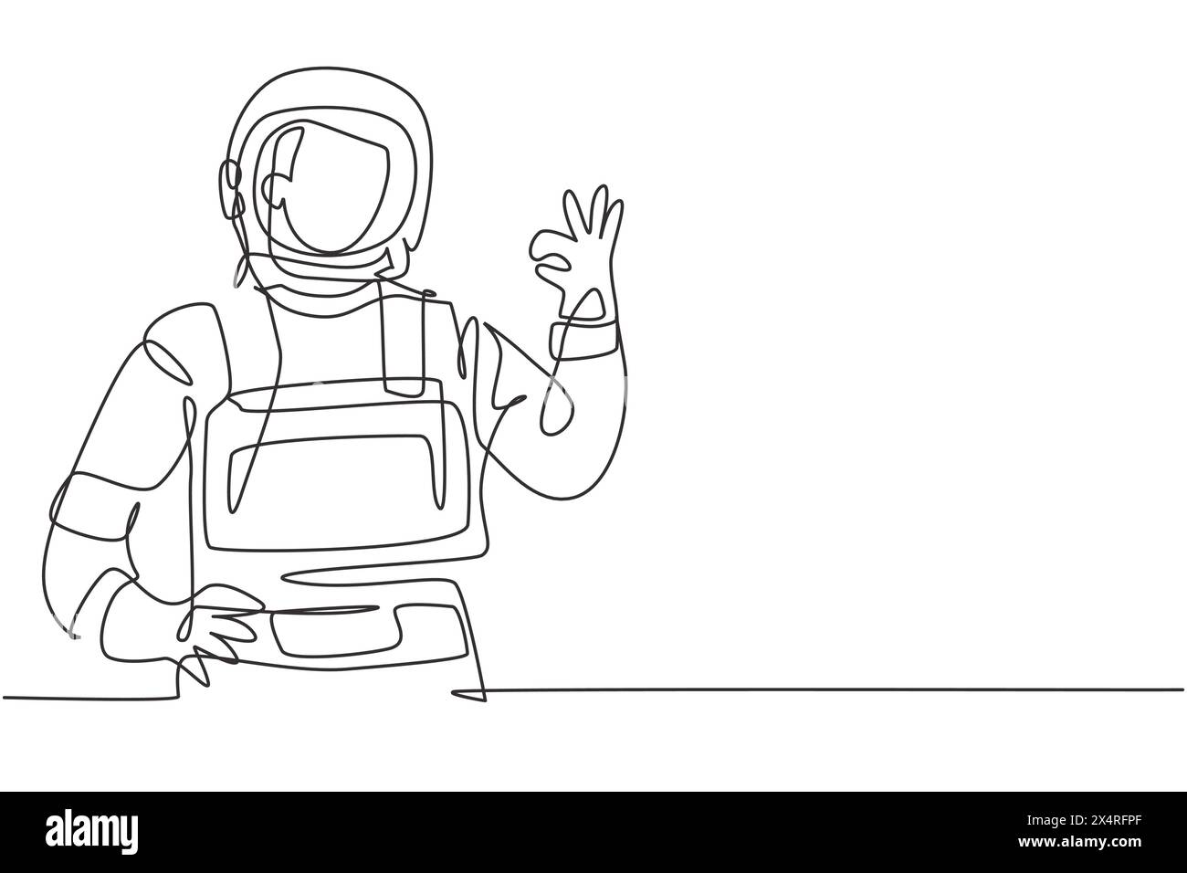 Single one line drawing of male astronauts with gesture okay wearing ...