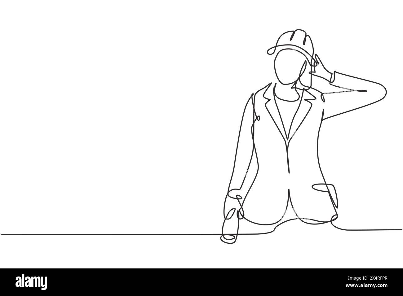Single one line drawing female architect with call me gesture and ...