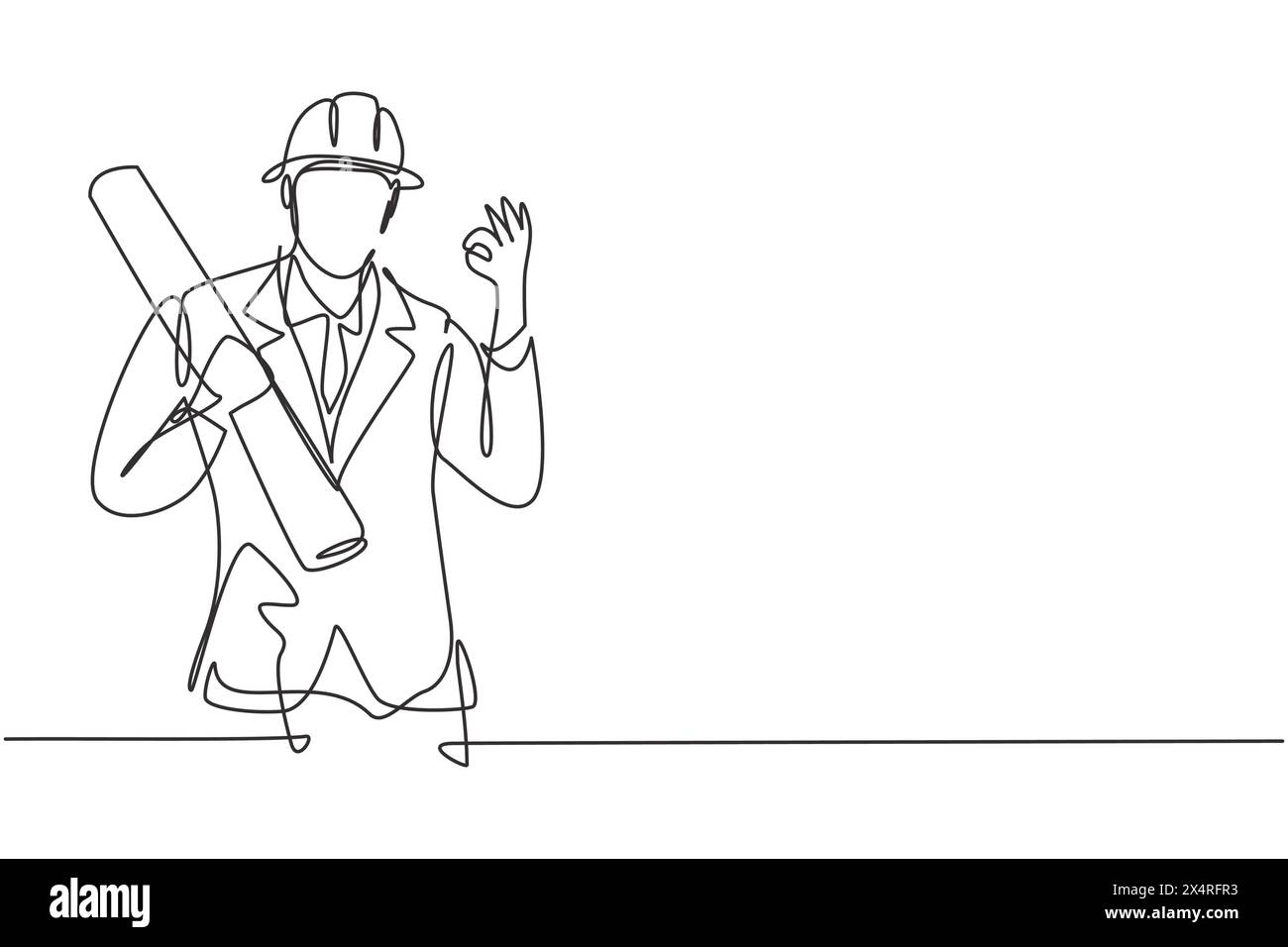 Single continuous line drawing architect with gesture okay and wearing ...